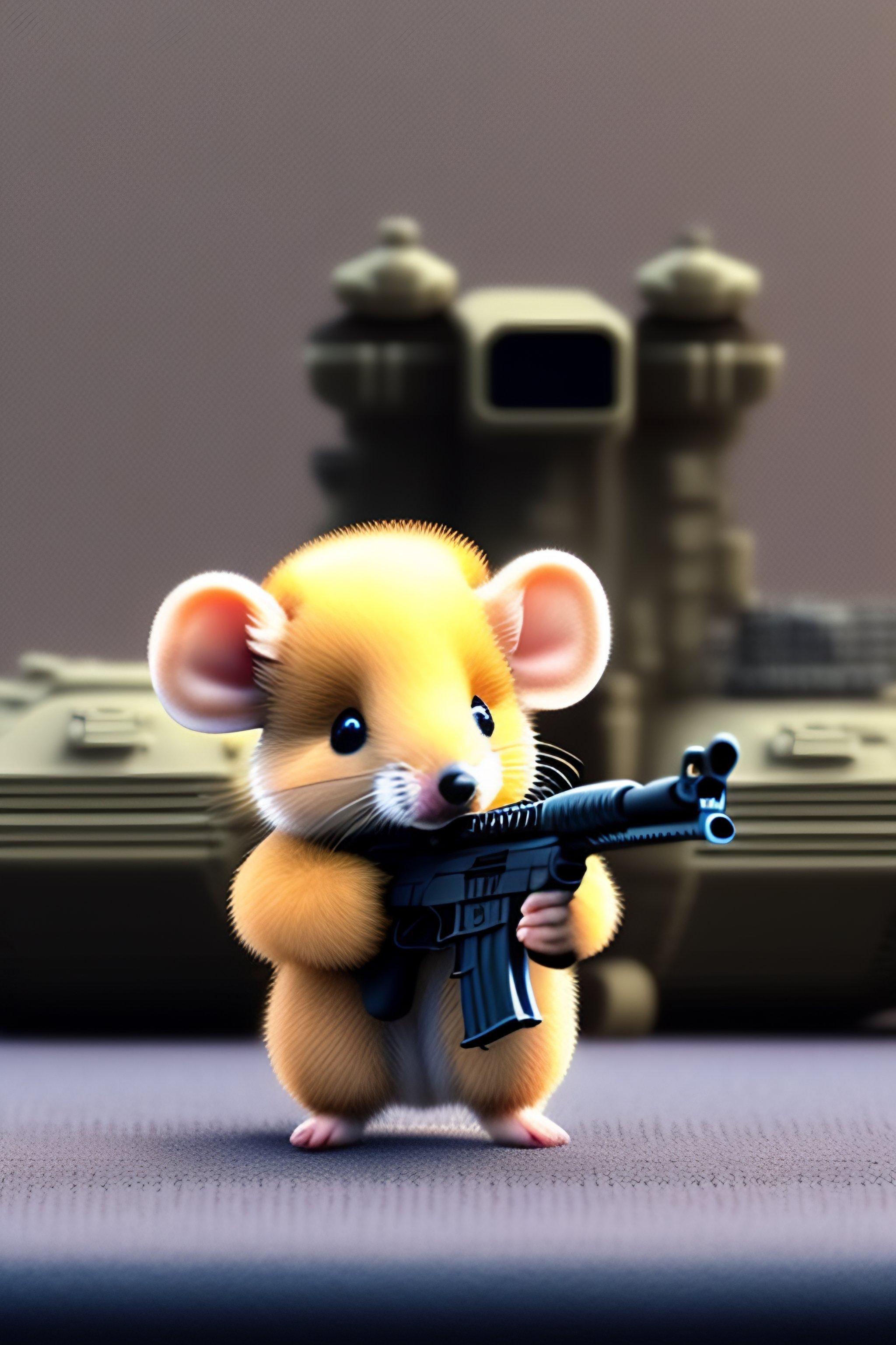 Lexica - A cute fluffy tiny mouse holding an AR-15 assault rifle.
