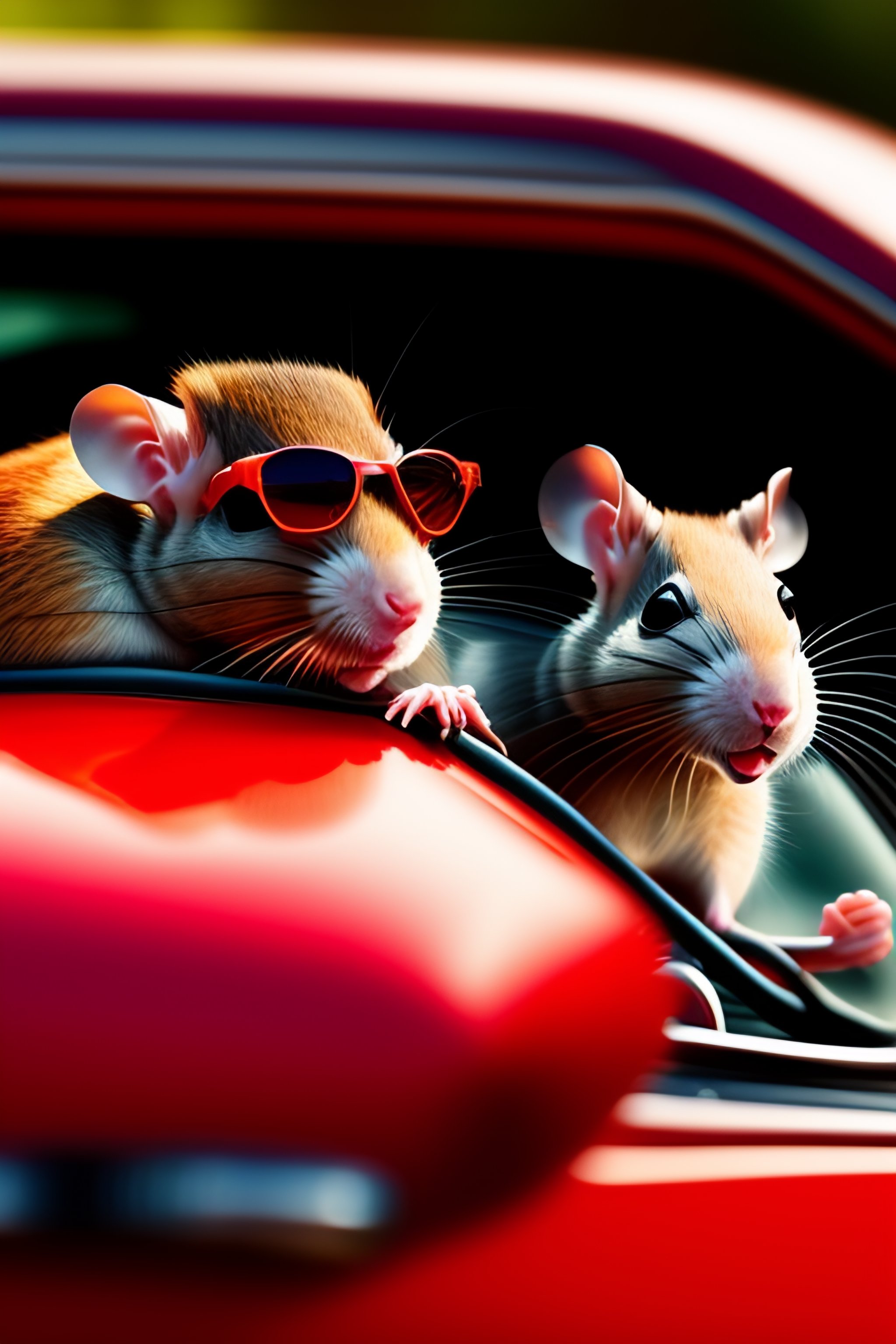 Lexica - A rat drives a red Mercedes, next to him sits a rat lady with ...