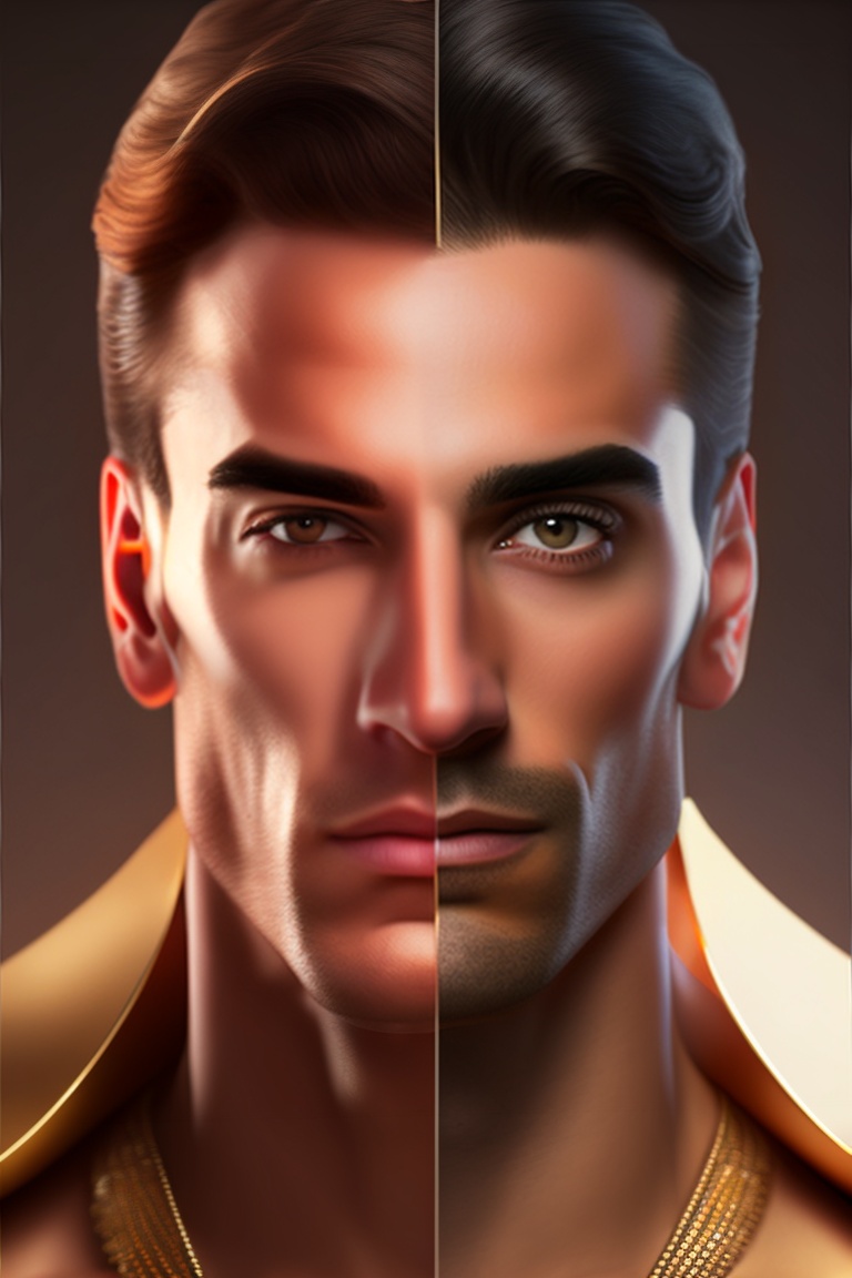 Lexica - The face of a male actor split into two different parts, one ...