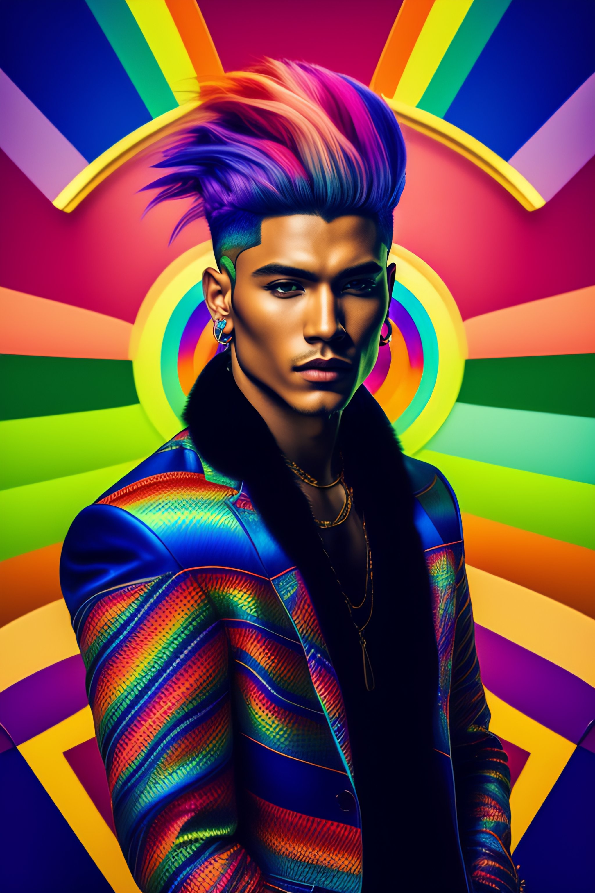 Lexica - Portrait of a handsome confident man, punk rainbow hair ...