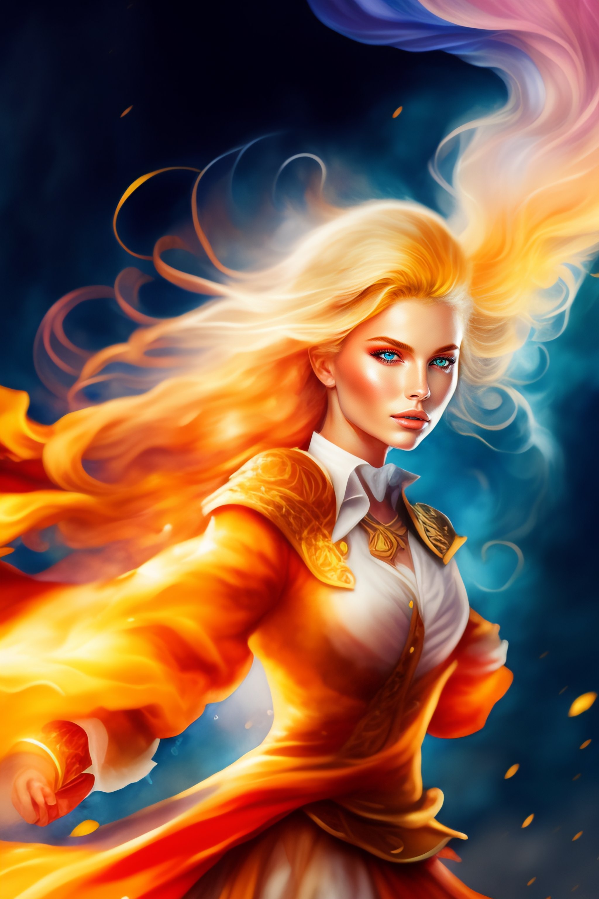Lexica - Watercolor style, beautiful blond witch fighting deamon ...