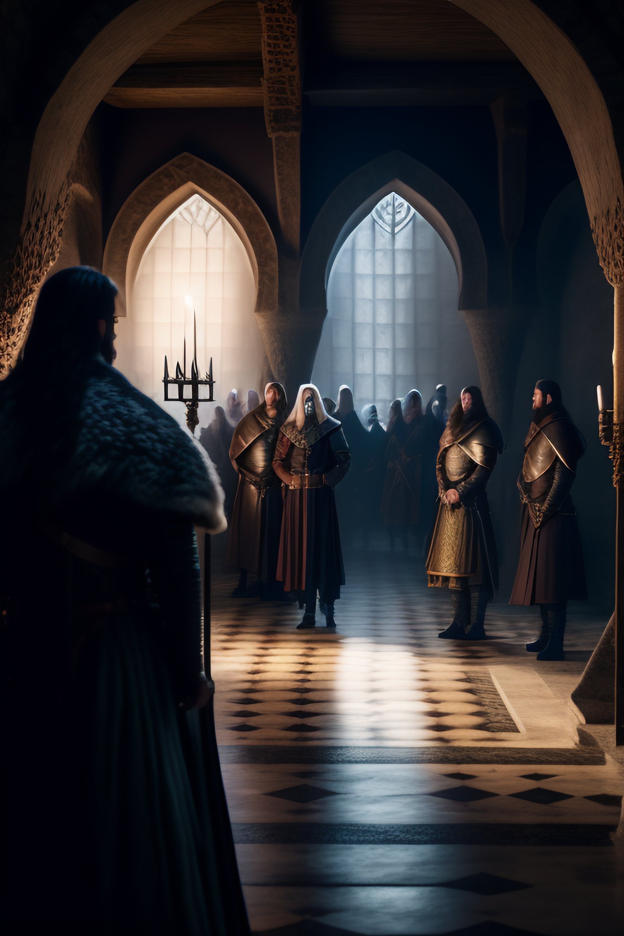 Lexica - Game of thrones characters in a castle, gloomy, dark, shadows ...