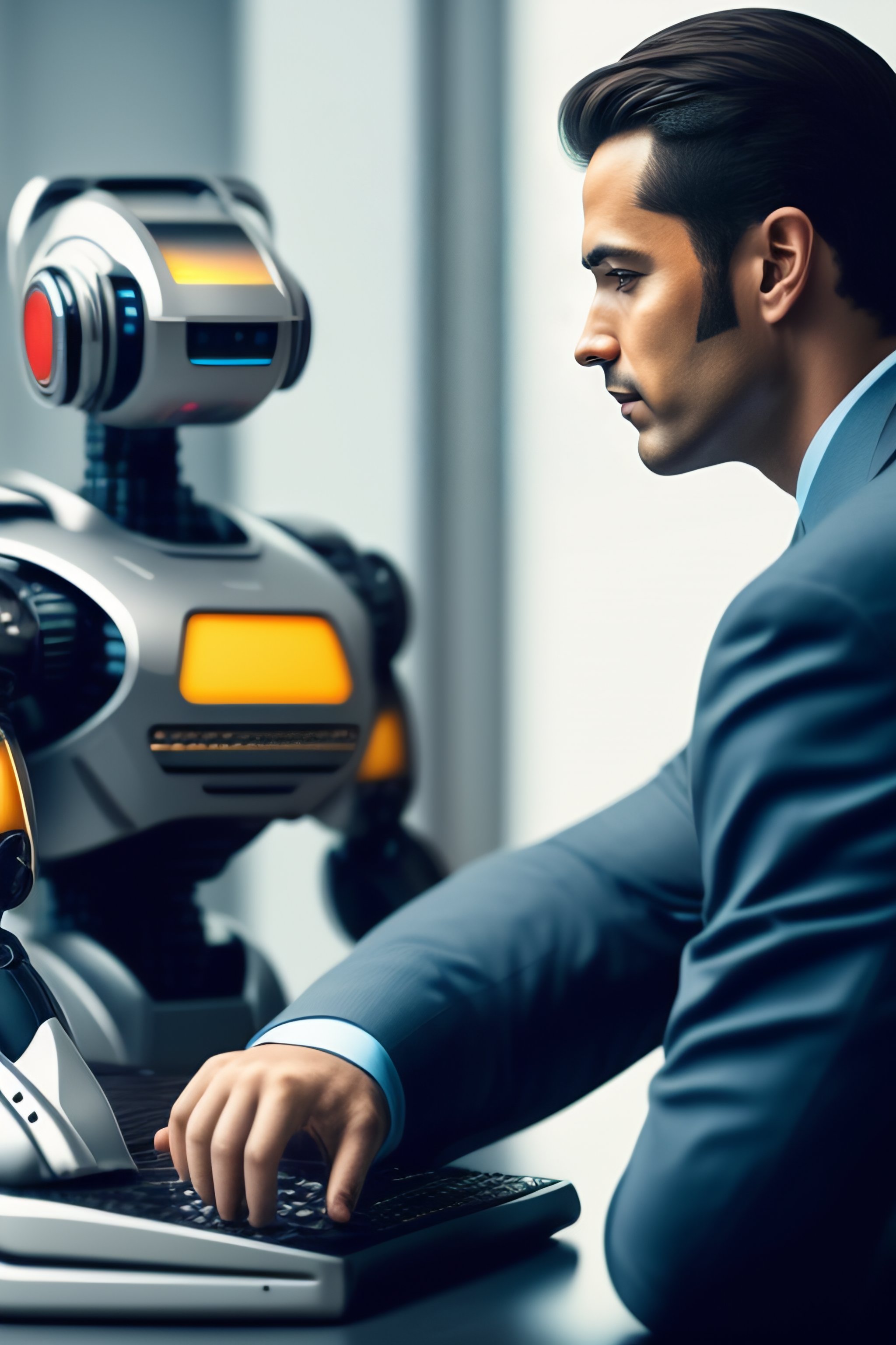 Lexica - Man commanding a robot to use computer