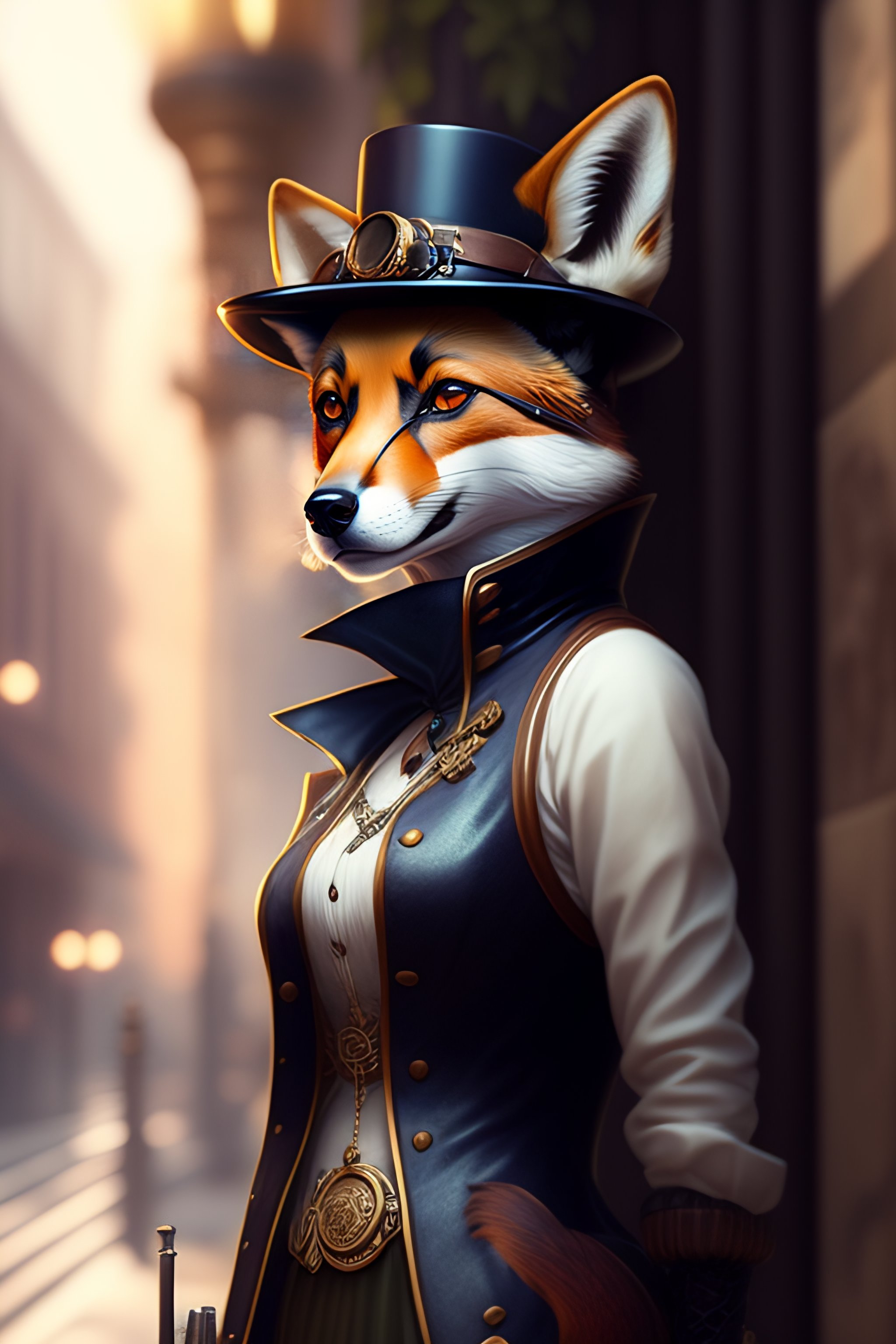 Lexica - A stylish steampunk fox wearing sunglasses and a hat with ...