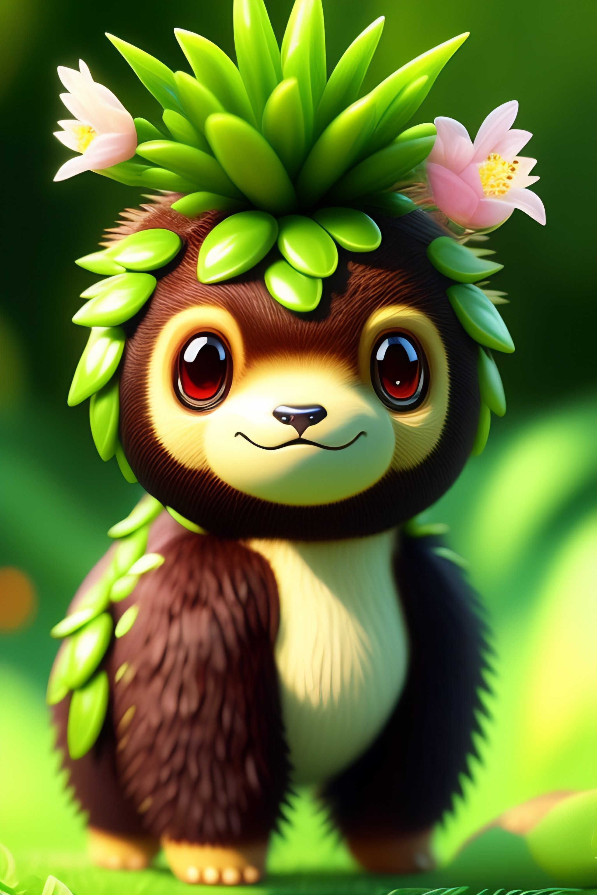 Lexica - An adorable grass type Pokémon representing sloth with large ...