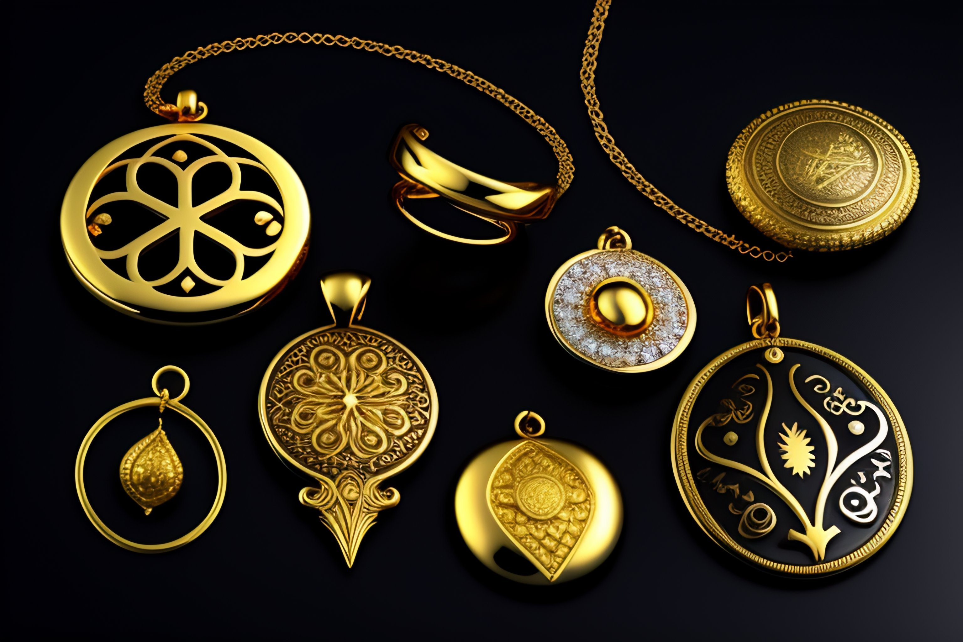 Lexica - Magic amulets some jewellery made of gold over black velvet ...