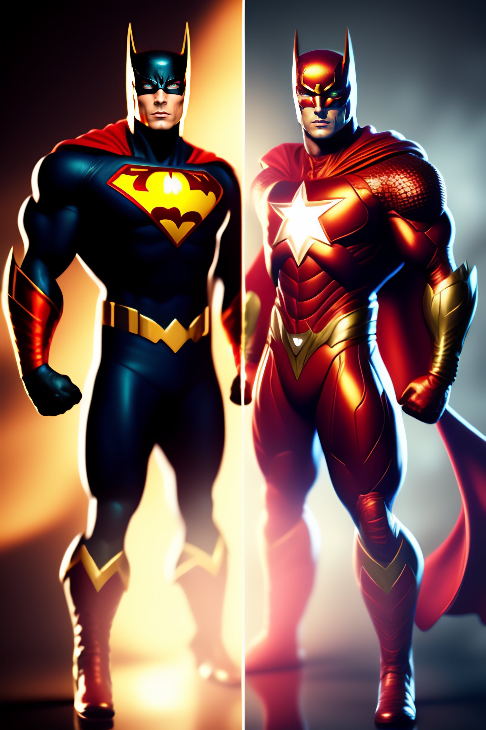 Lexica - Generate a digital image of two random superheroes in a double ...