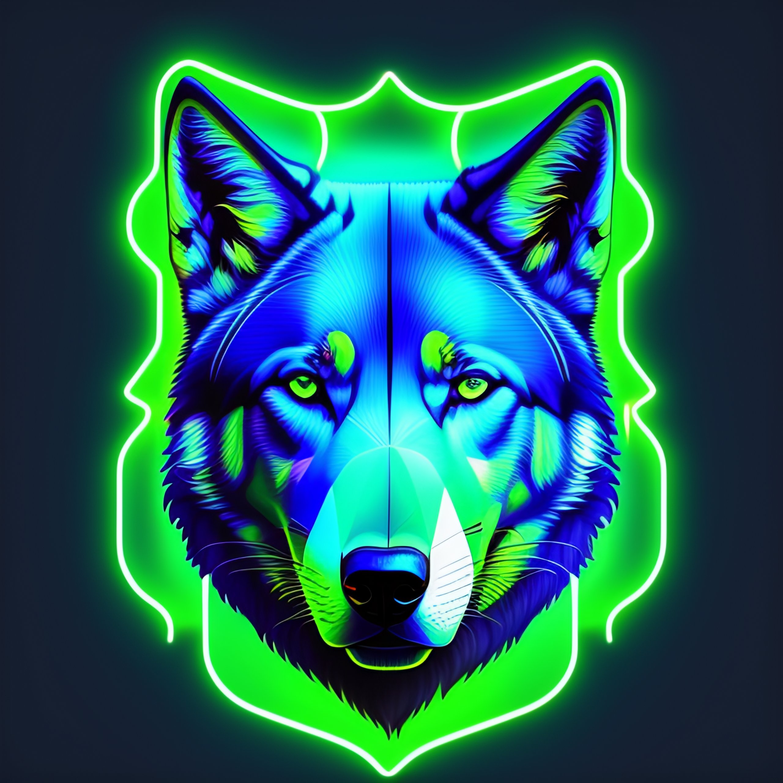 Lexica - Geometric figure of a neon blue and green wolf face