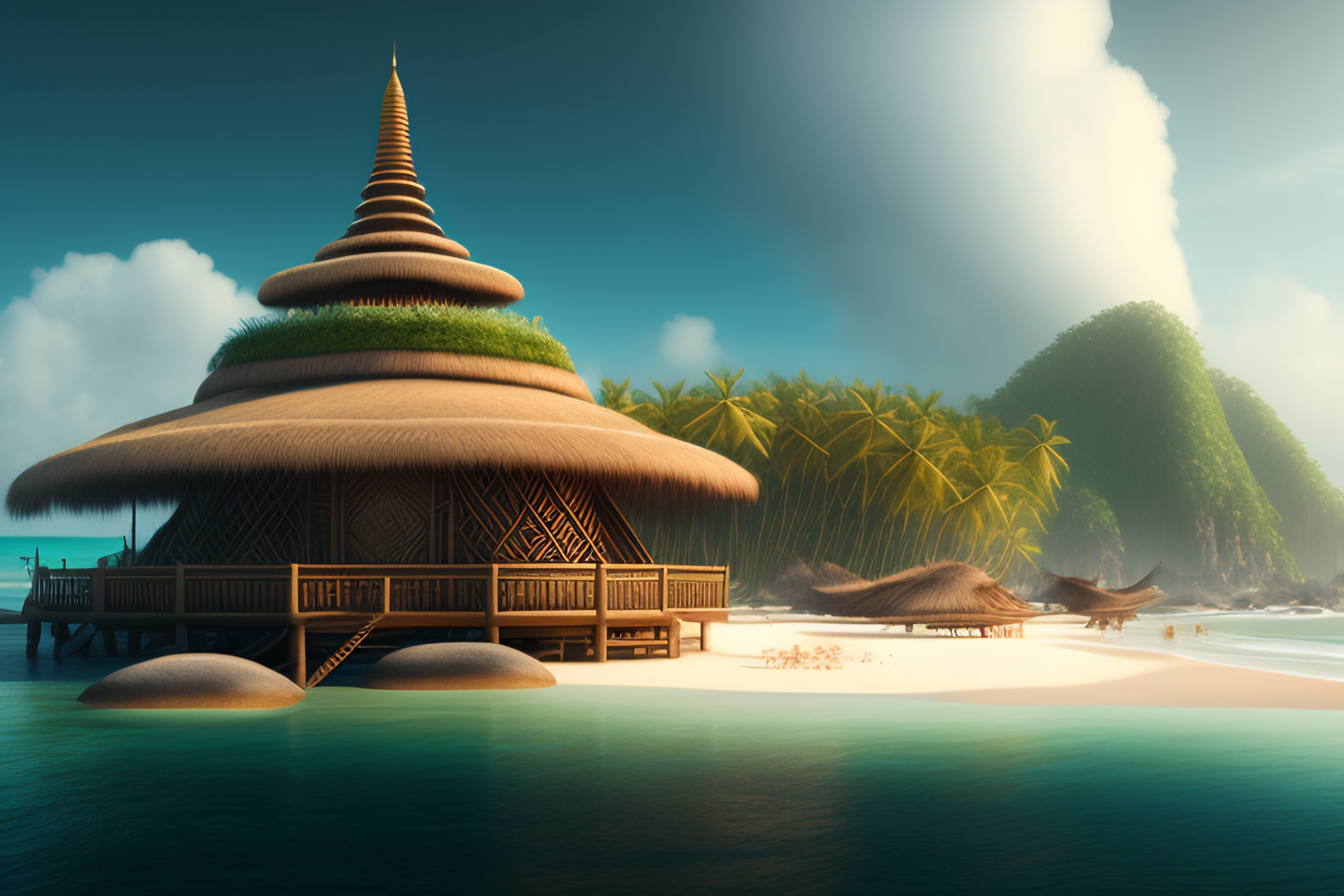 Lexica - Giant hut bamboo temple on tropical island beach yucca giant ...
