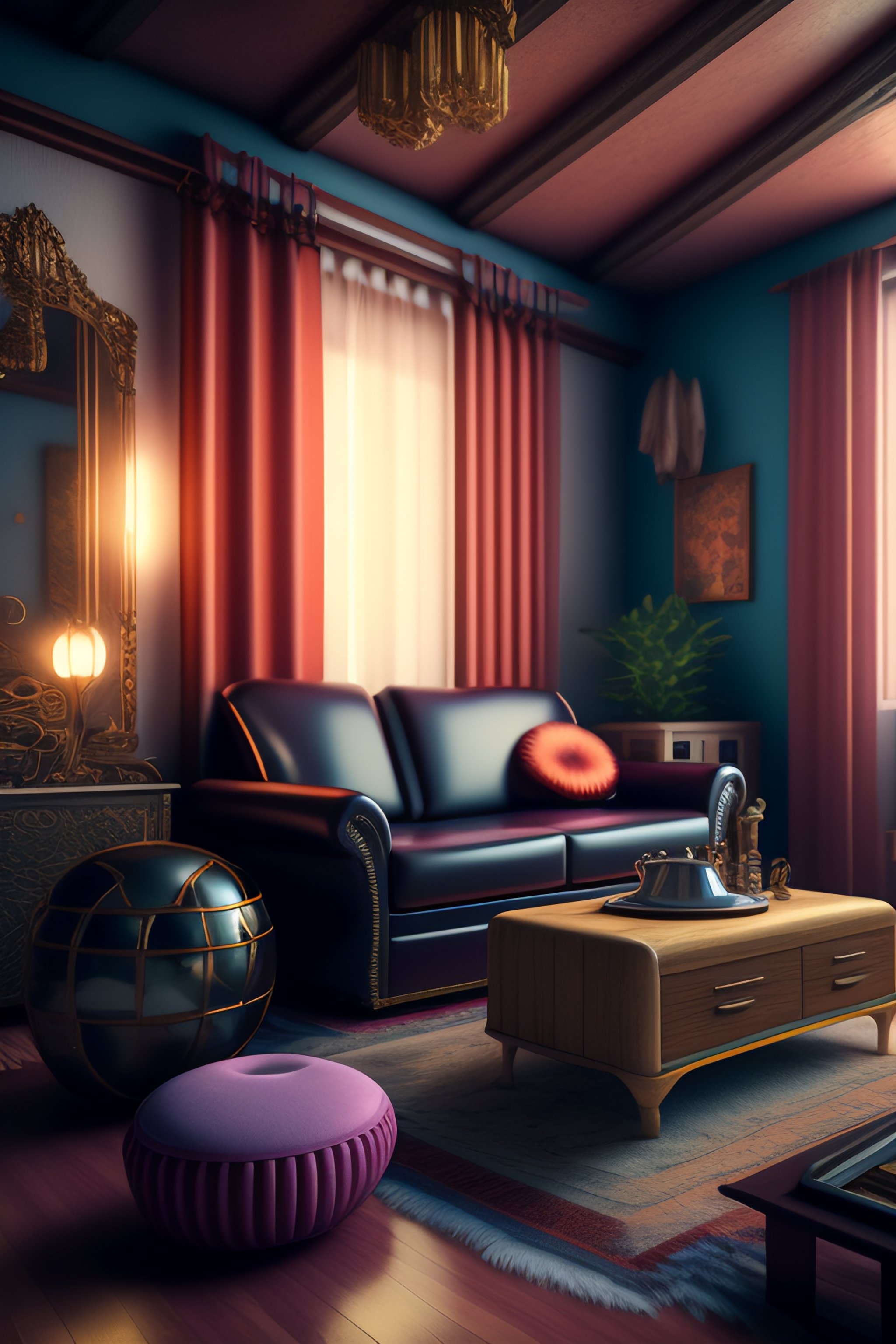 Lexica - Highly detailed interior shot of a messy vintage living room ...