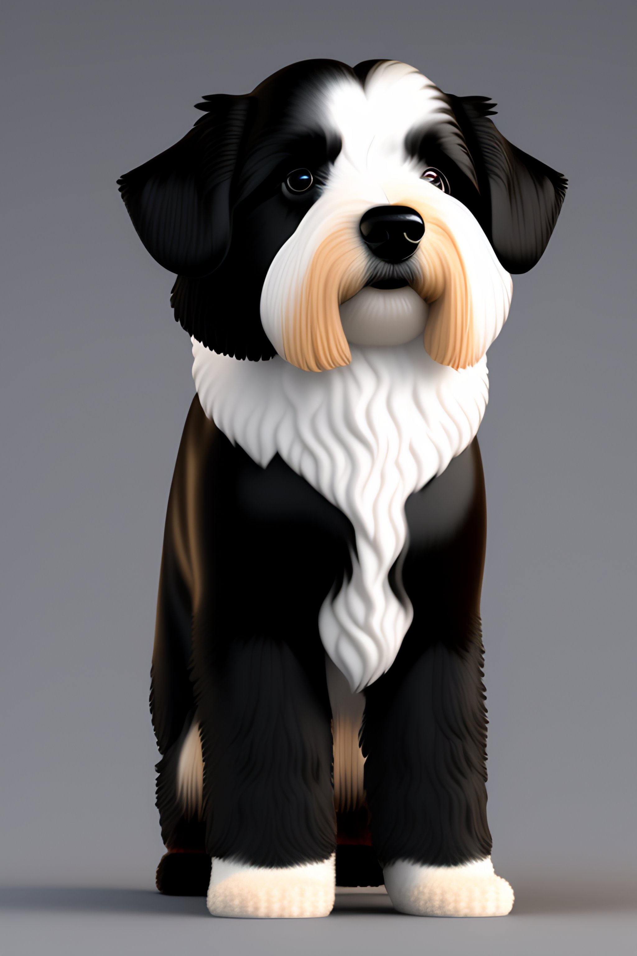Lexica - Full body 3d render of funko pop white and black Bearded collie