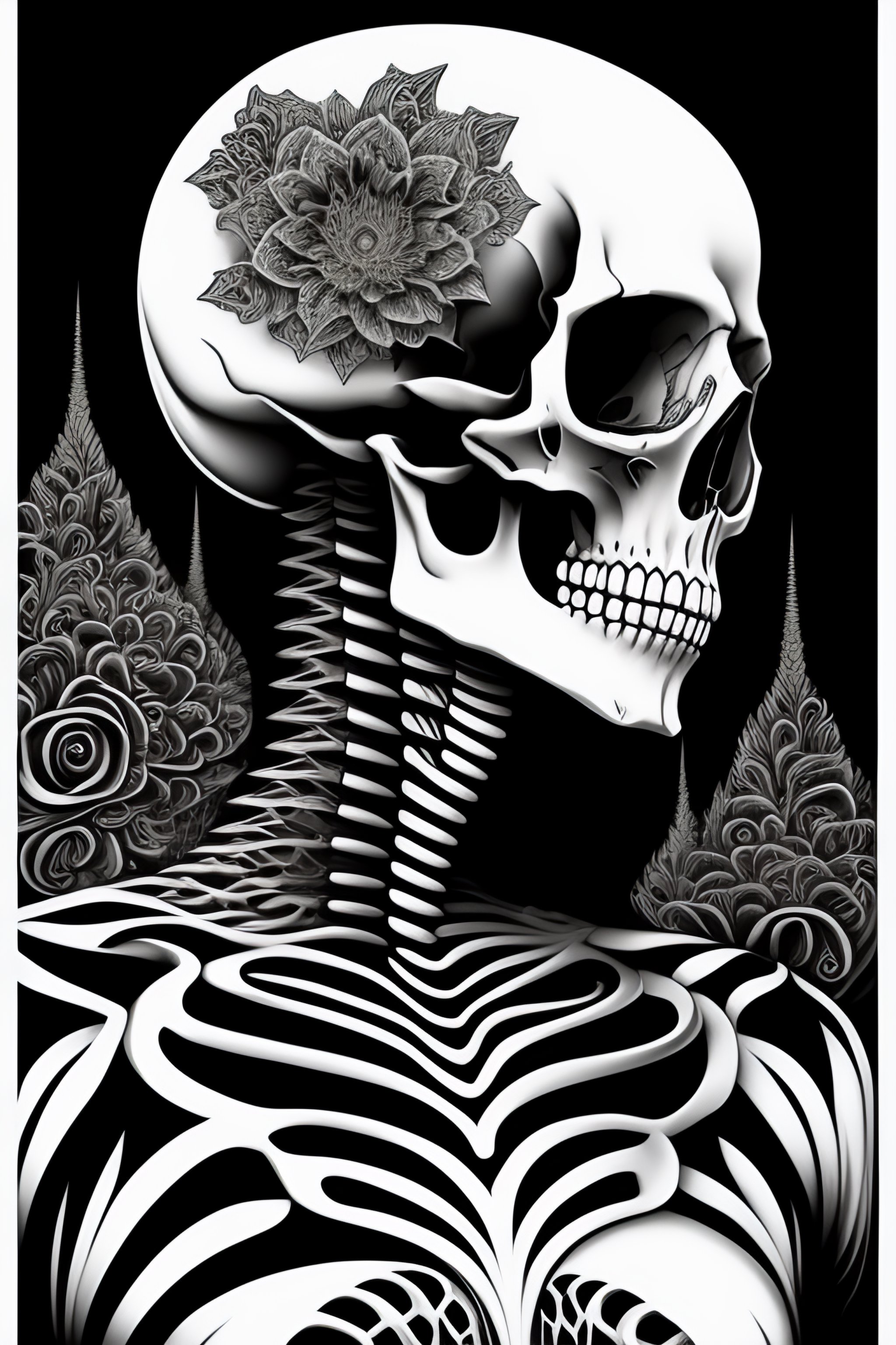 Lexica - Skeleton, ink illustration, black and white, fine lines ...