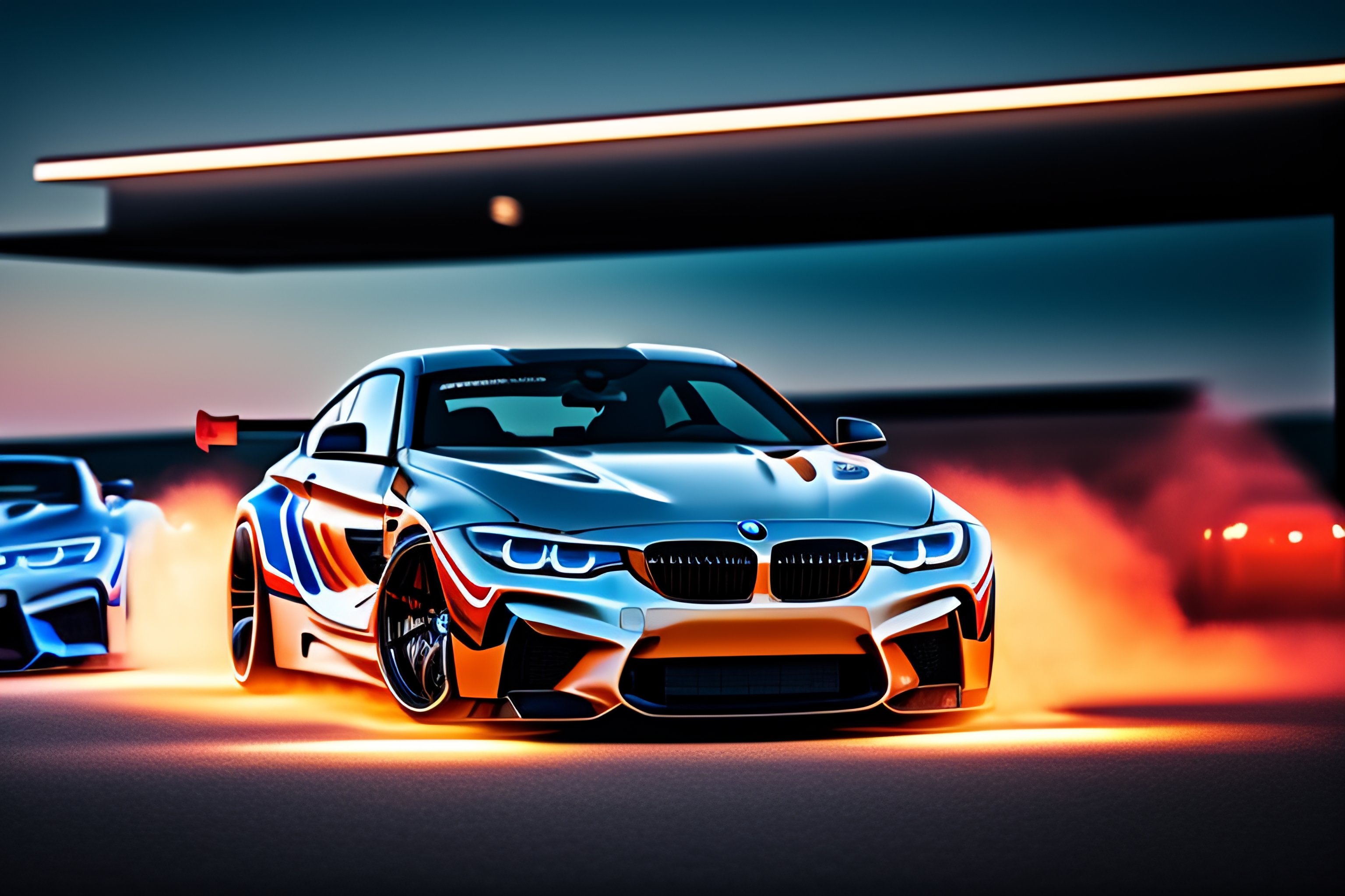 Lexica - BMW dealership with BMW supercar with glowing graphics