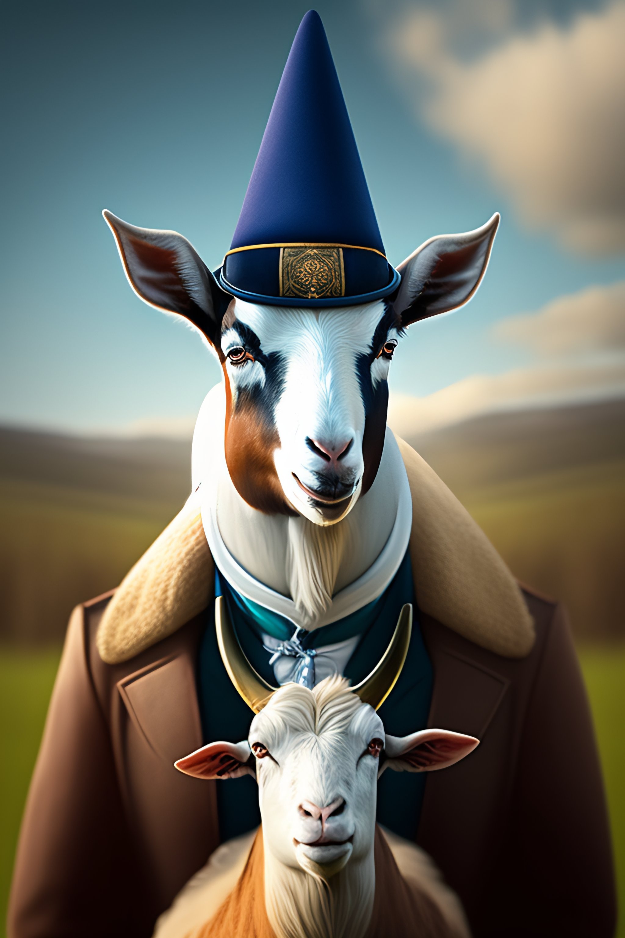 Lexica - A doctor with a goat head smiling and a wizard hat