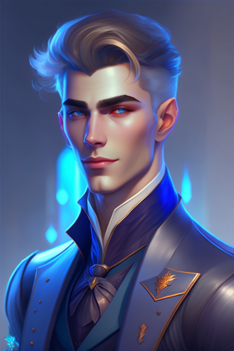 Lexica - Handsome dark blue vampire guy with short dark blond hair tied ...