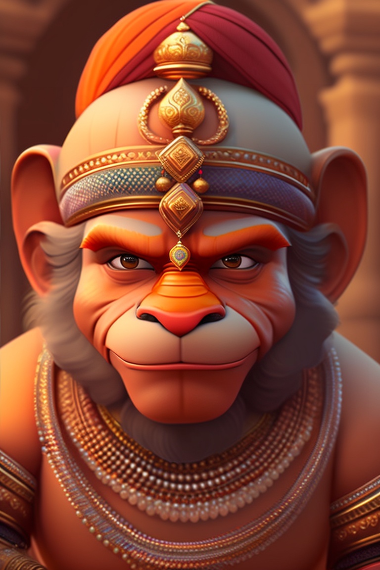 Lexica - This image is of Lord Hanuman with a sweet, gentle expression ...