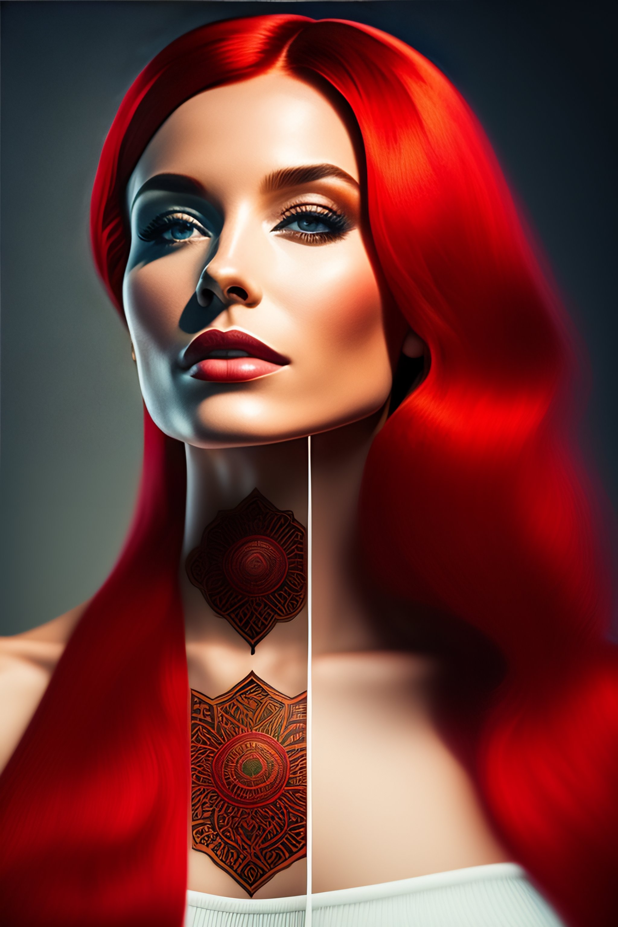 Lexica - AI expert, female, digital tattoo, red hair