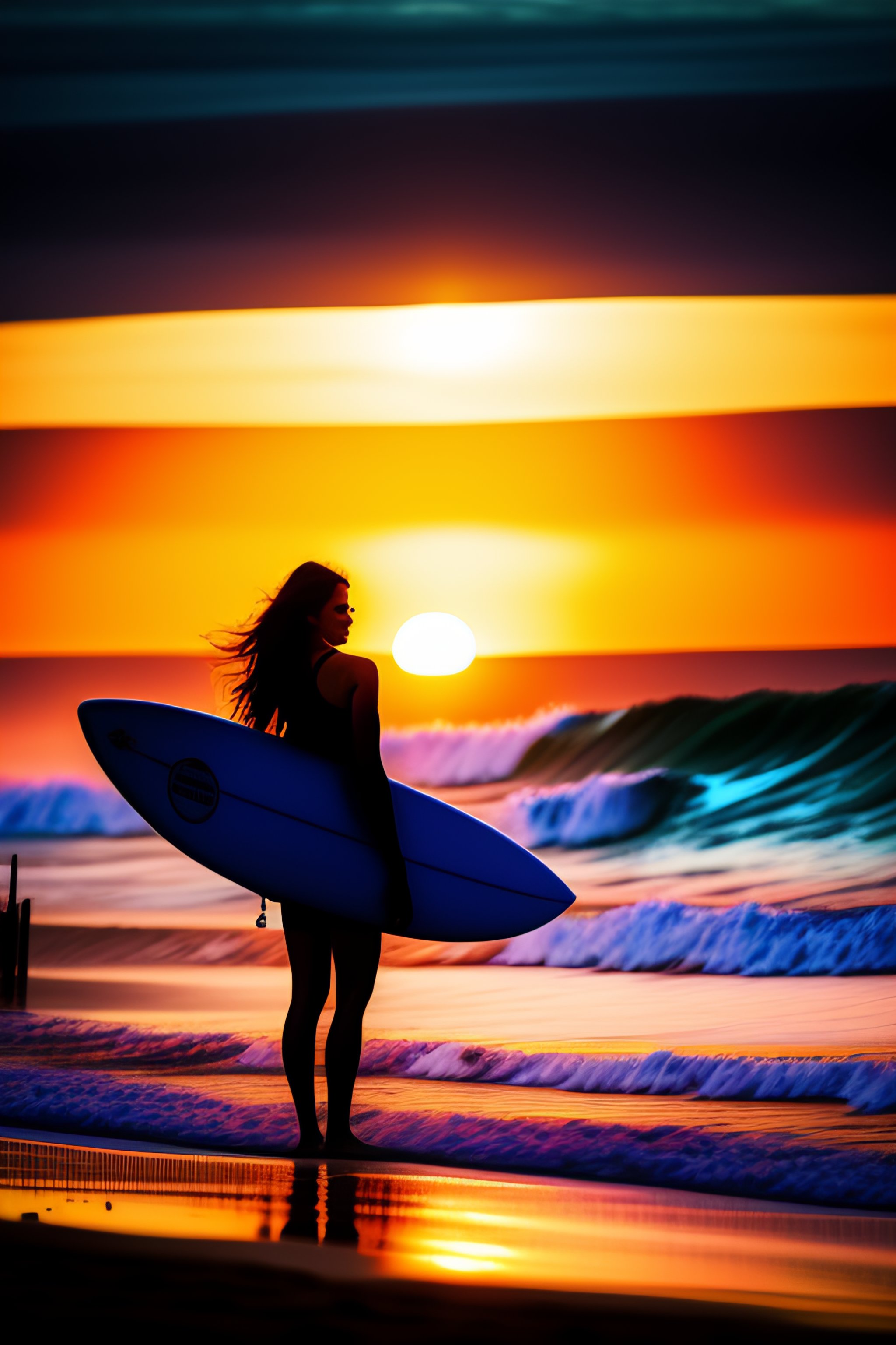 Surfer Girl Silhouette Sunset