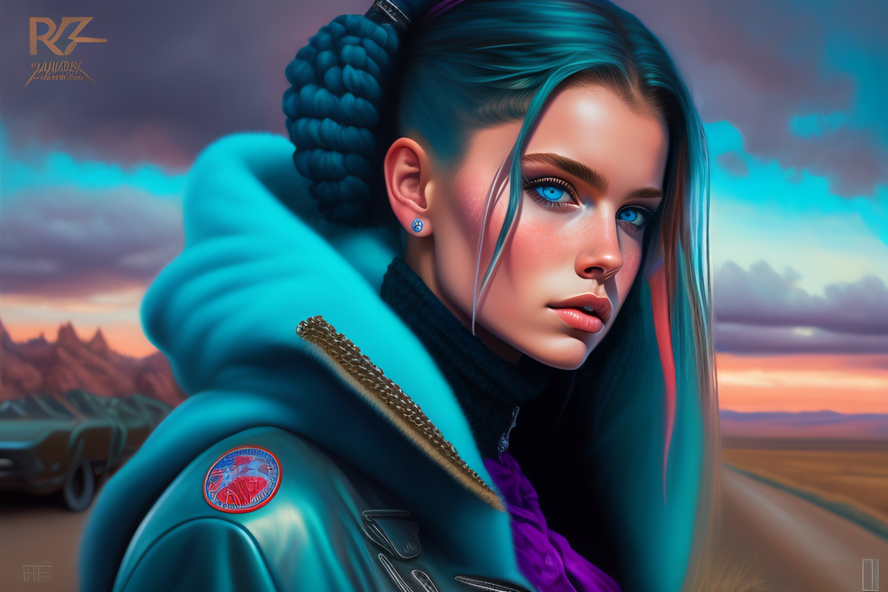 Lexica - Сute punk rock girl, mad max jacket, renaissance, turquoise ...