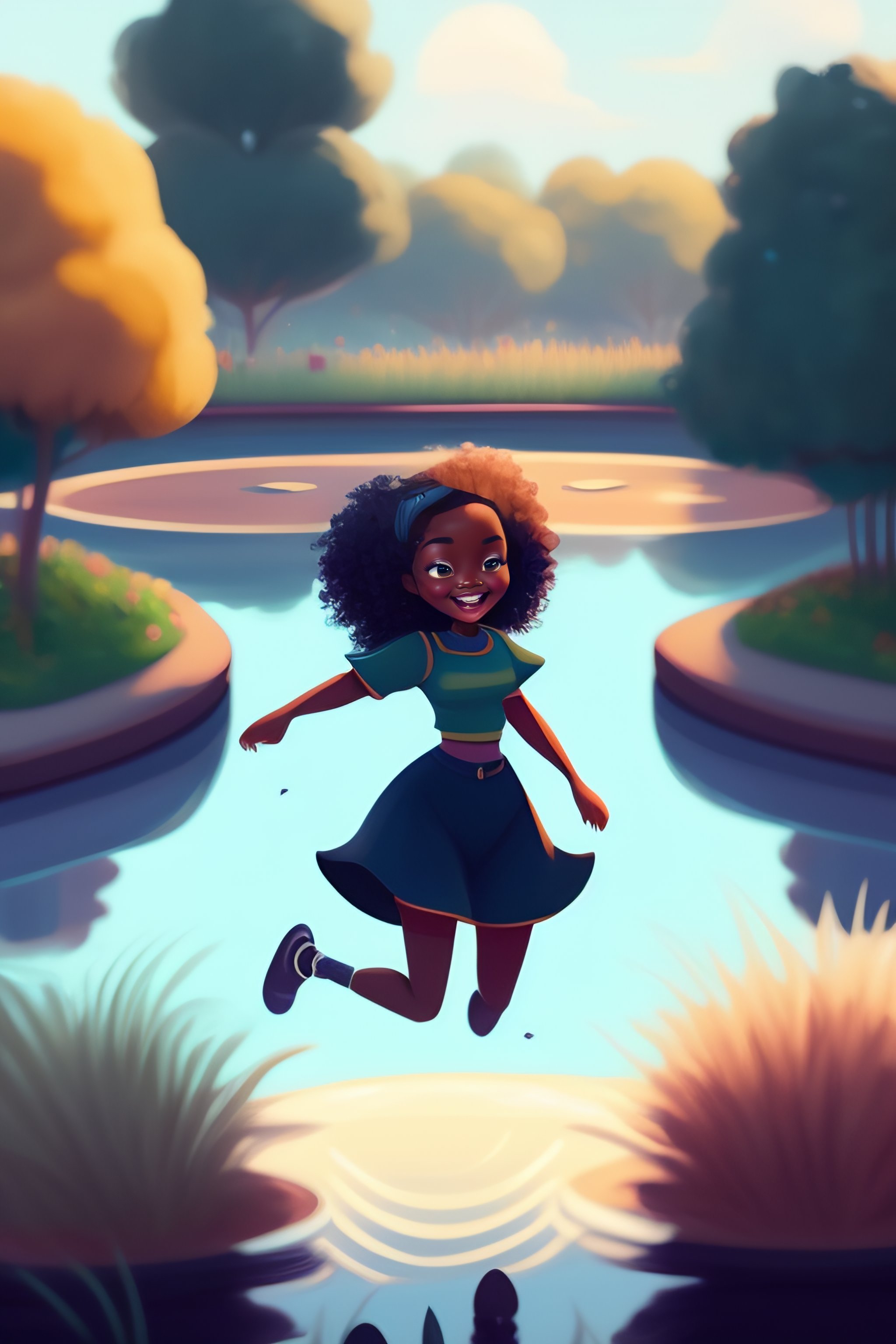 Lexica - View of gorgeous pond with same happy black girl no glasses ...