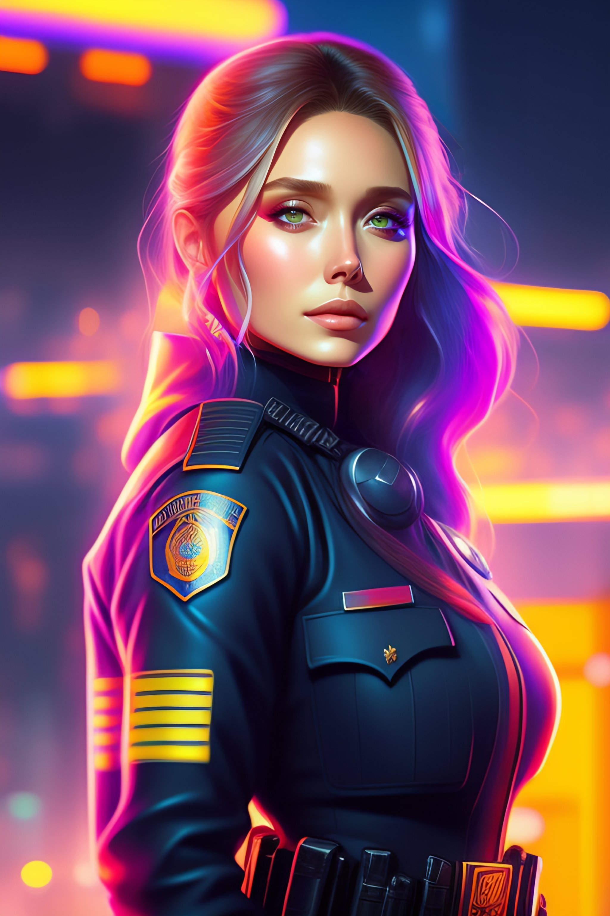 Lexica - Anime key visual of elizabeth olsen police officer, neon ...
