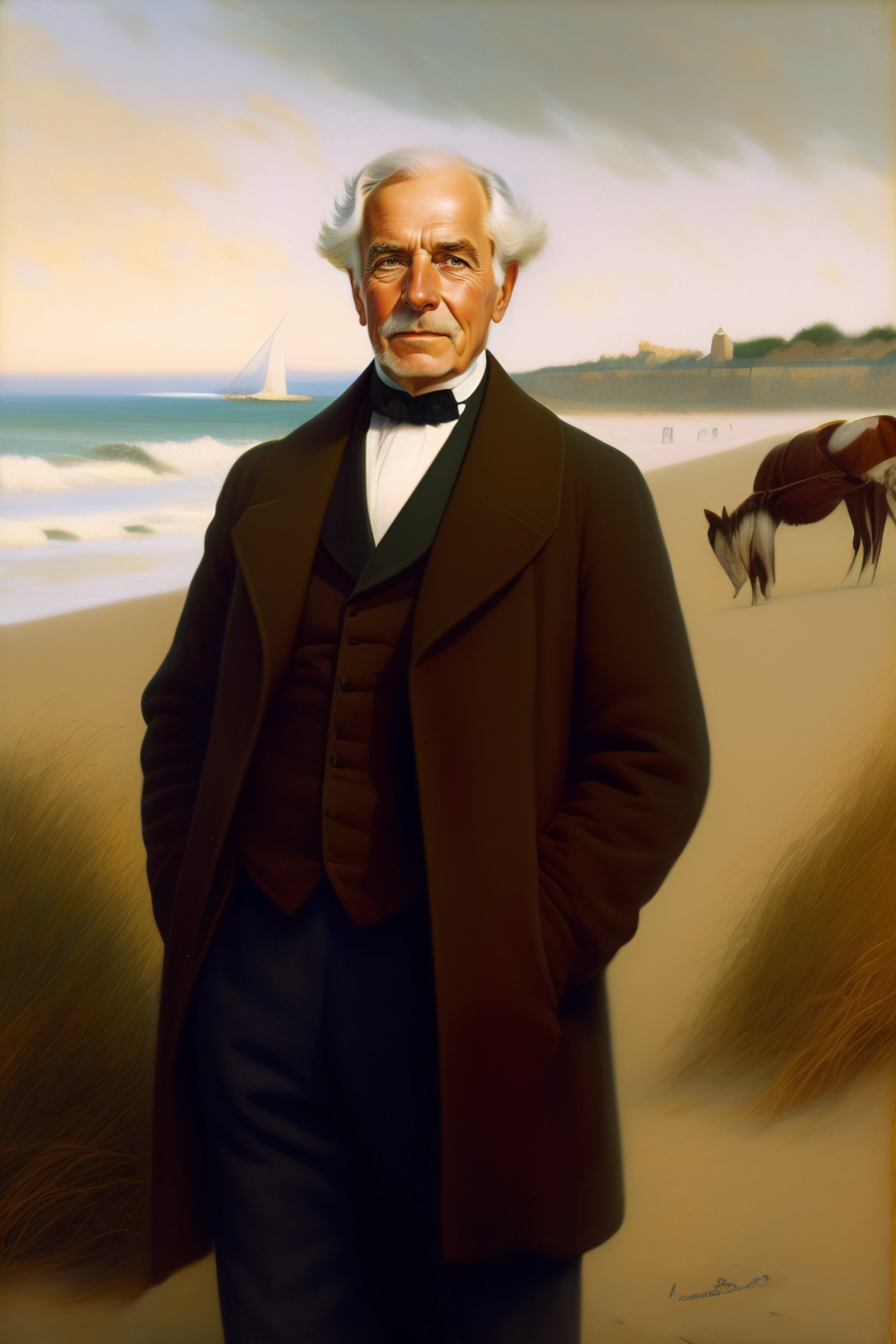 Lexica - Portrait of Fernand Huts on a beach