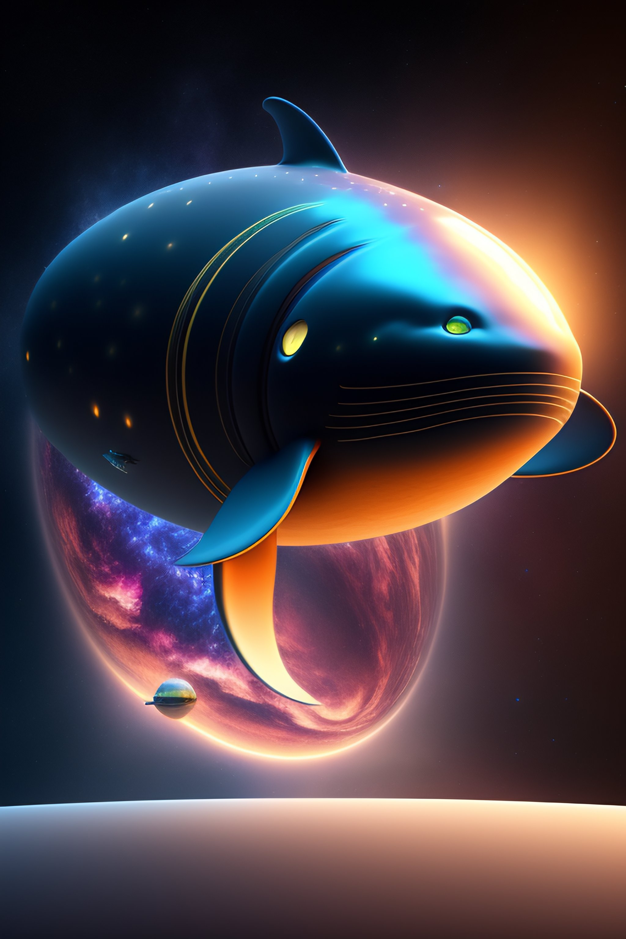 Lexica - Gigantic space whale mixed with a cat, 8k, centered, render 3d