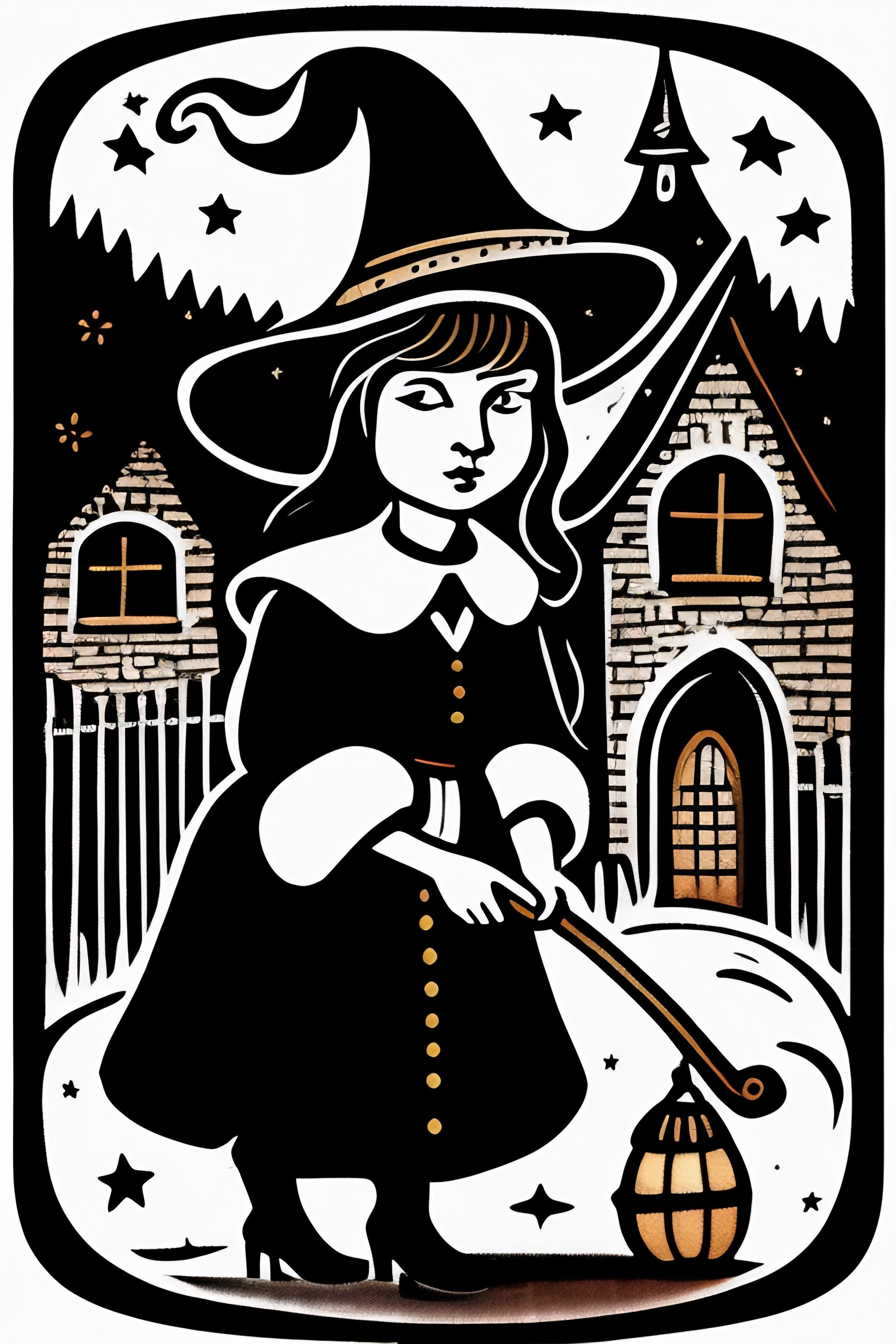 Lexica - A little tired witch in a hat sitting on a broomstick and ...