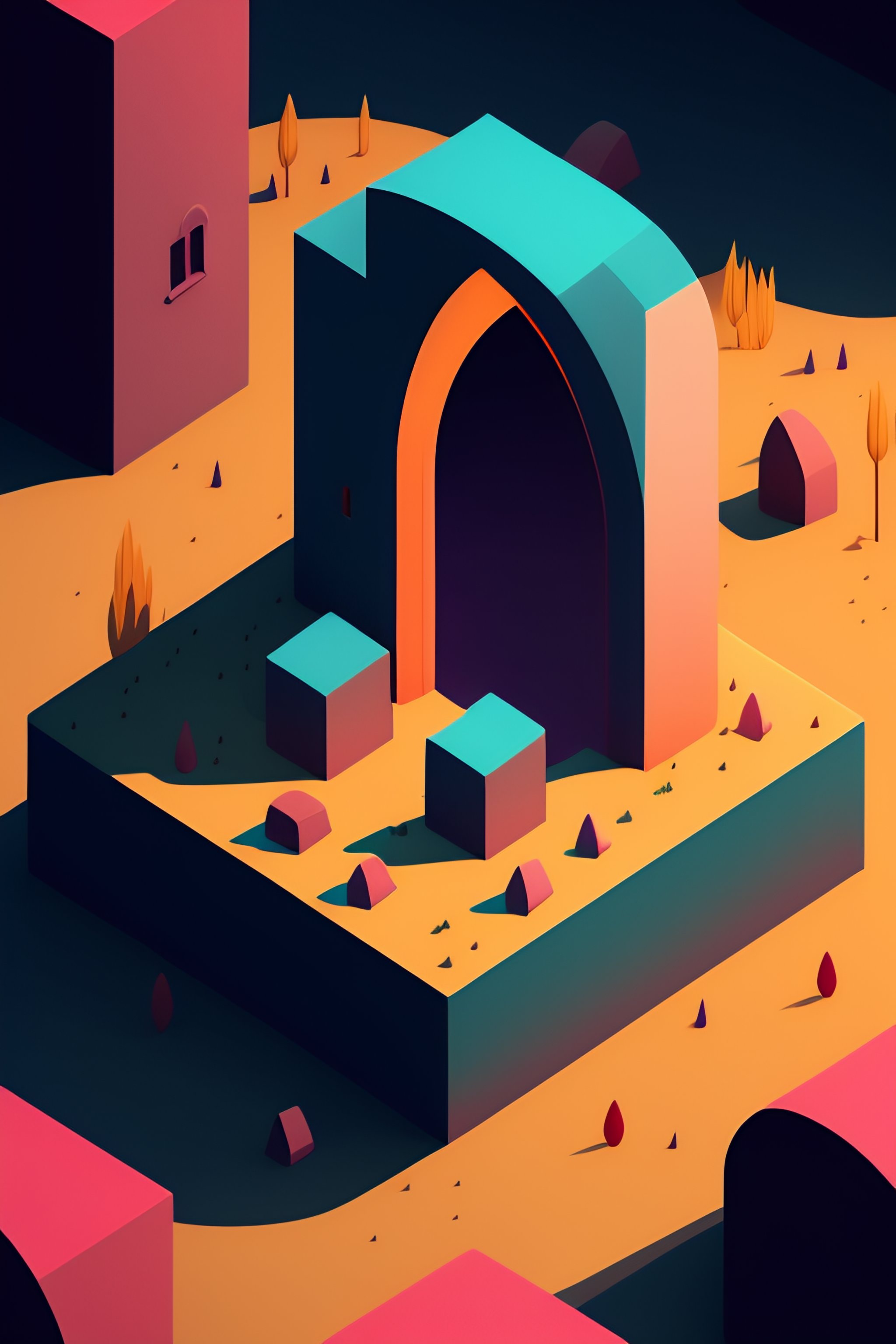 Lexica - Isometric render of a graveyard by a town, simple, solid ...