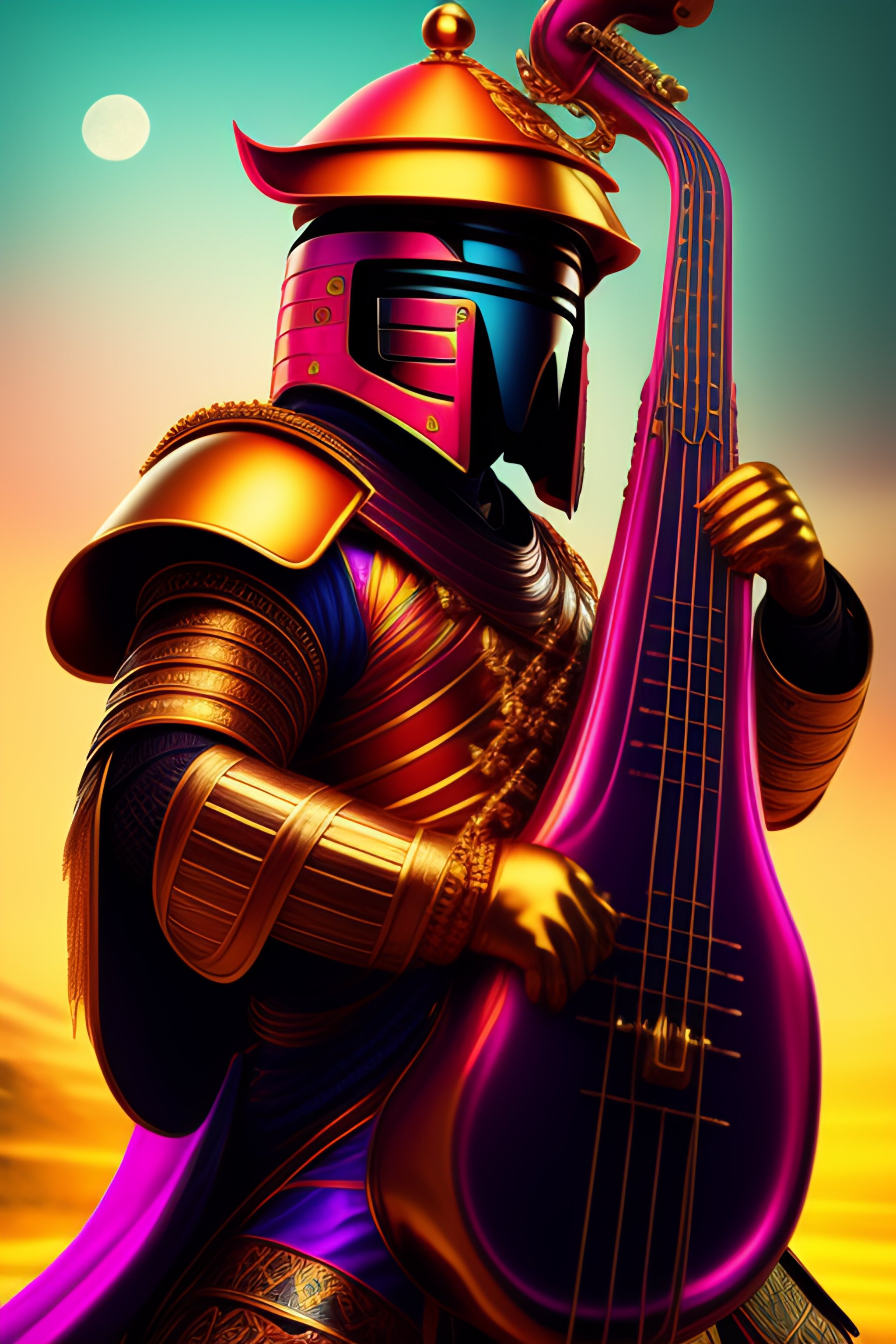 Lexica - Neon samurai playing the saxophone in traditional armor with a ...