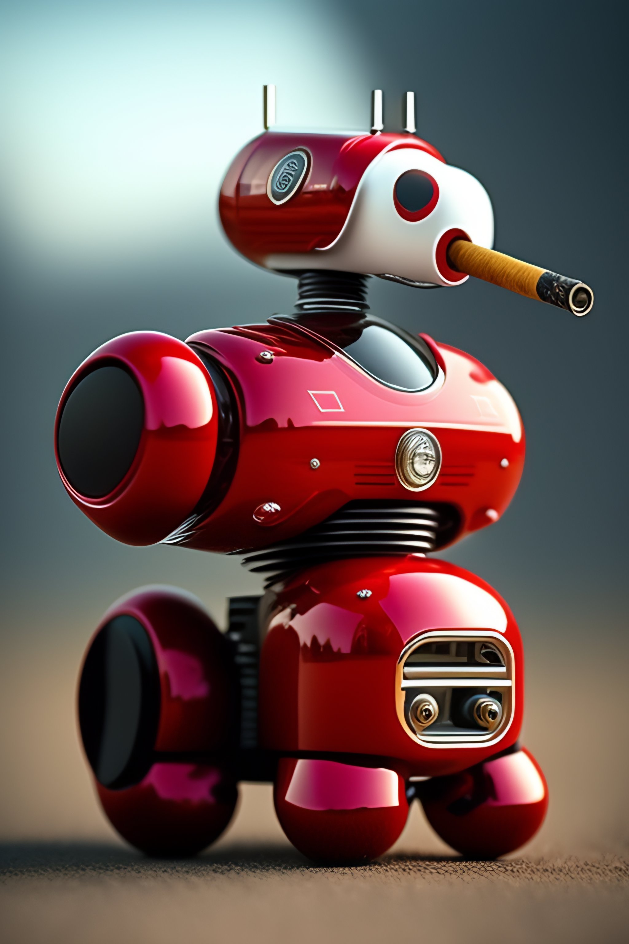 Lexica - A red and white wise cyborg machine robot smoking pipe