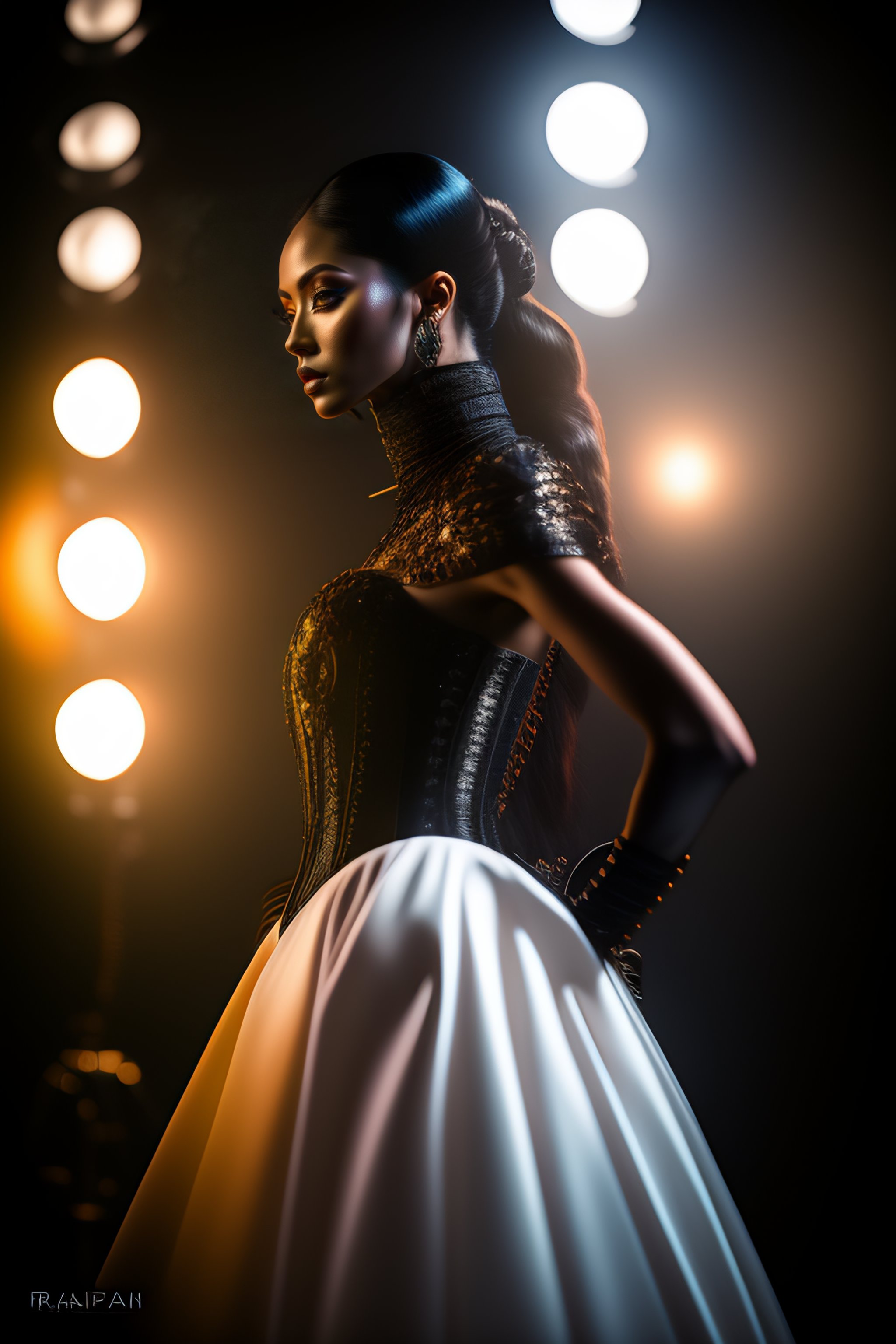 Lexica - Female georgeus tall model, black avant garde costume, posing ...