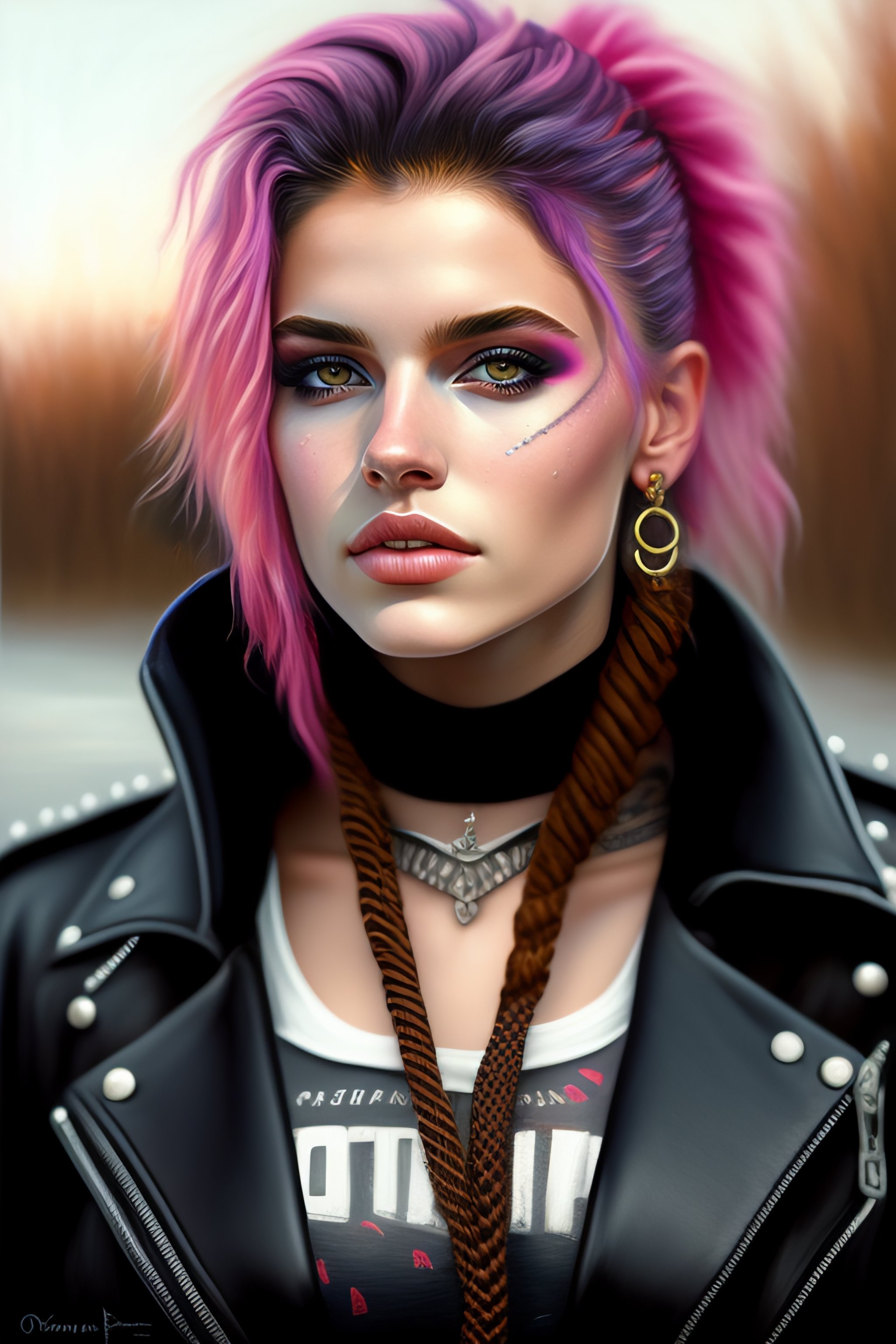 Lexica - Cute punk rock girl, mad max jacket, renaissance, cables on ...