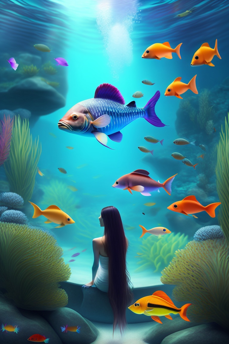 Lexica - A lady diving in an aquarium, sit down, full vodu, frofile ...