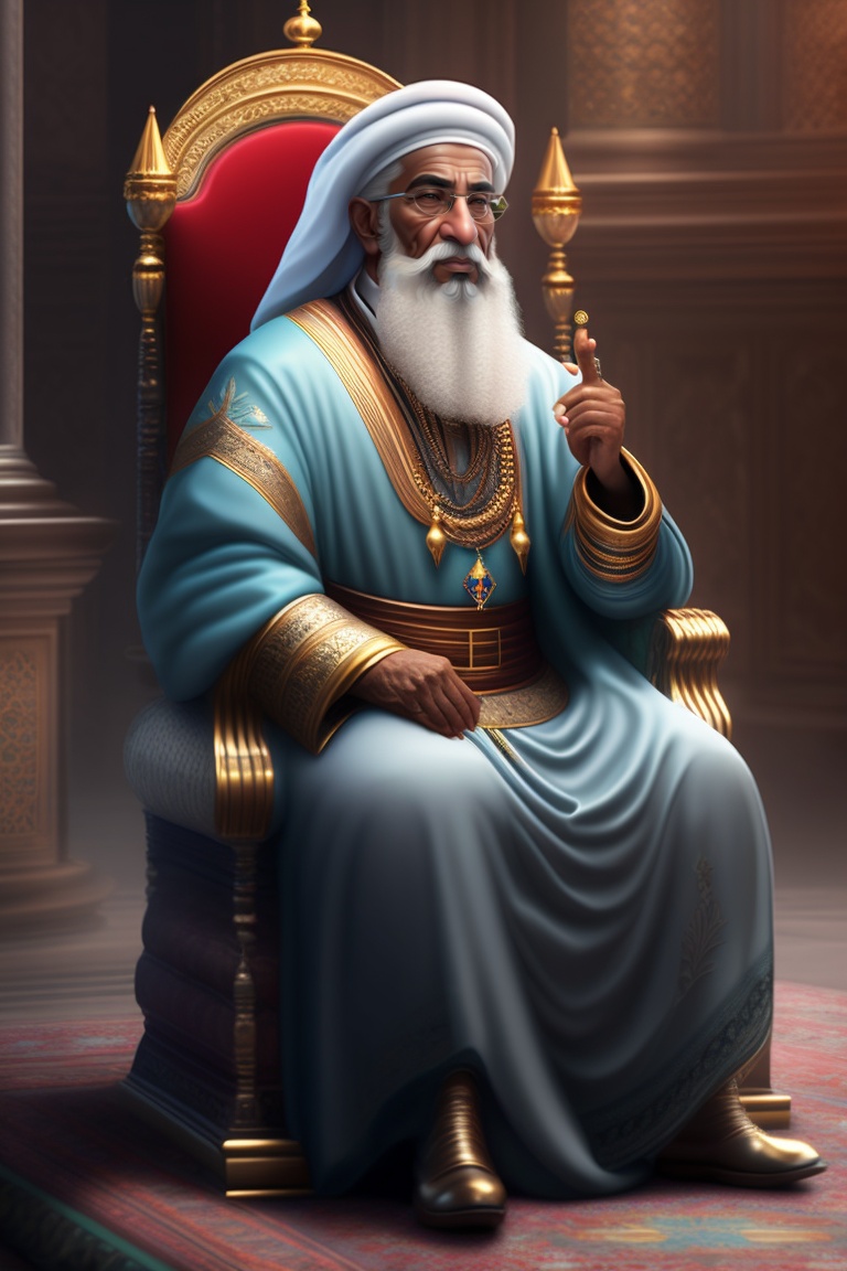 Lexica - An old arab muslim sitting on a throne, one finger ring, and ...