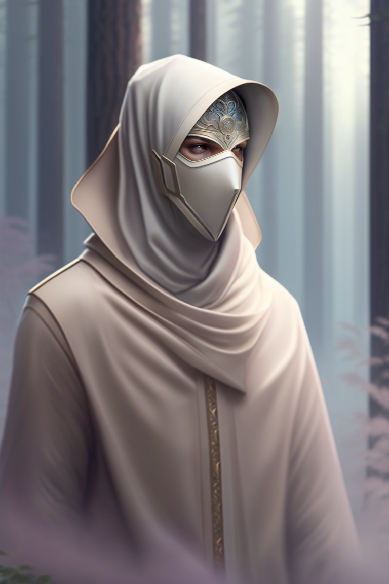 Lexica - A drawing of a masked man in dusty white clothes with a sharp ...