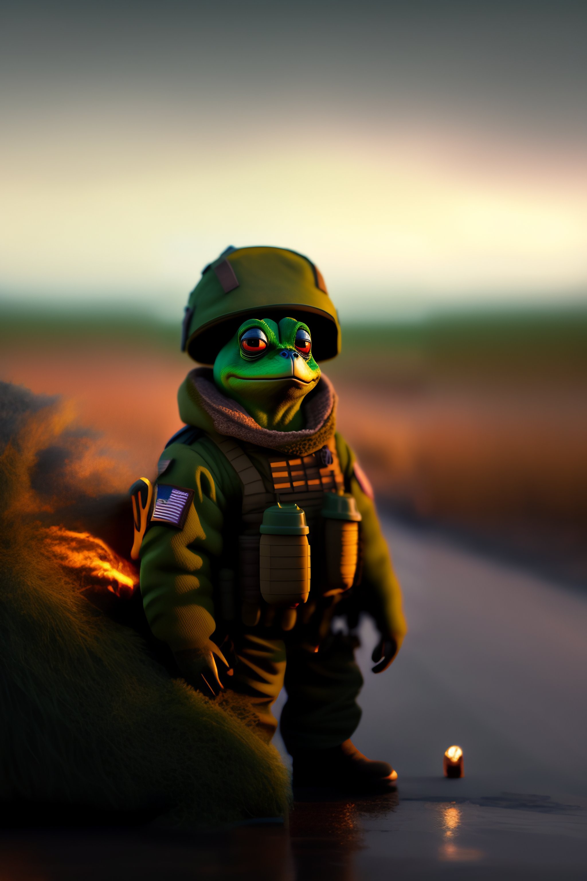 Lexica - An exhausted pepe the frog at the frontlines in the army at ...