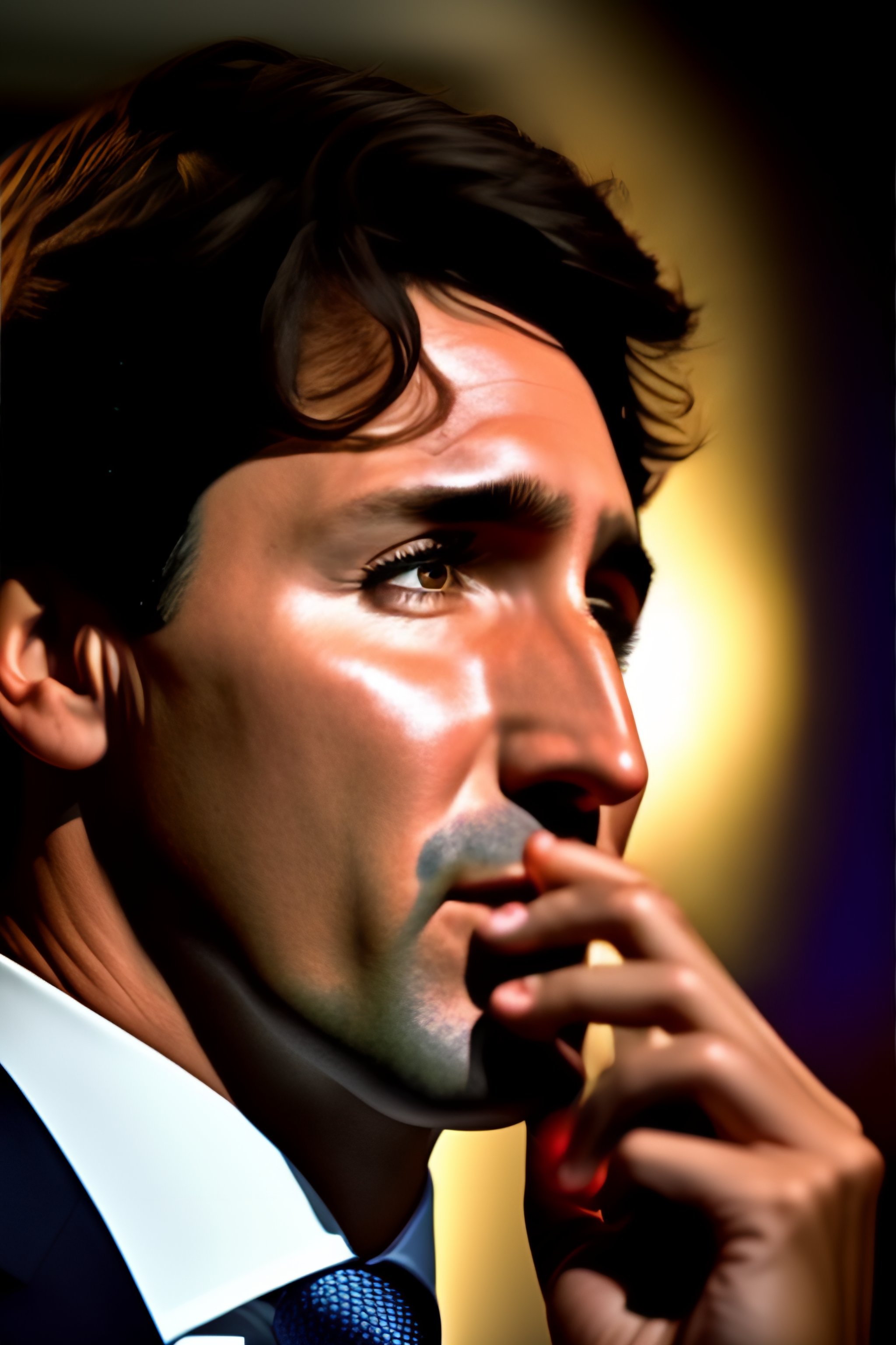 Lexica - Close up justin trudeau putting finger over mouth shhhh, nikon ...