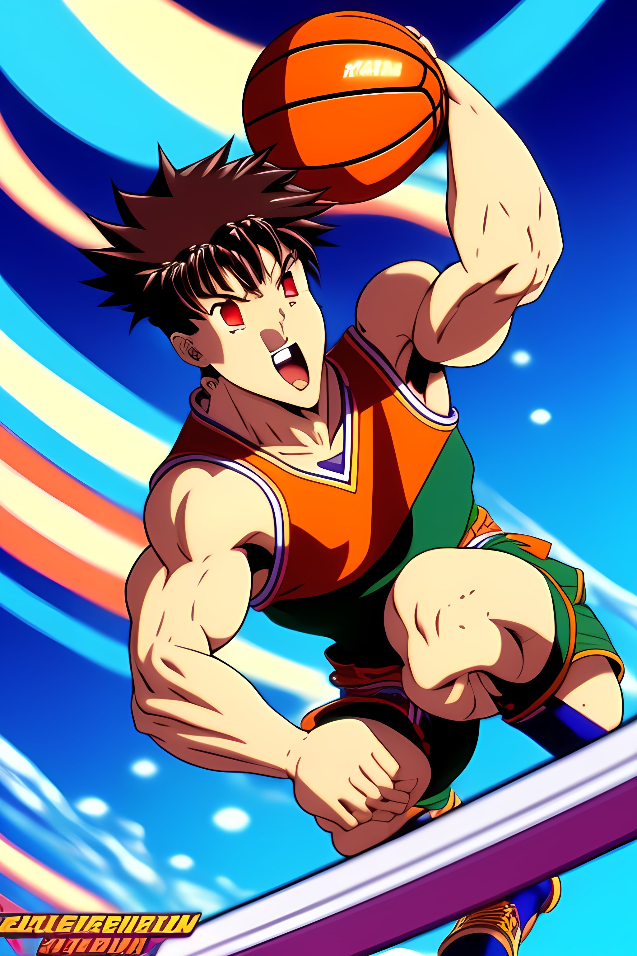 Lexica - Vintage 90's anime style. basketball man making a dunk