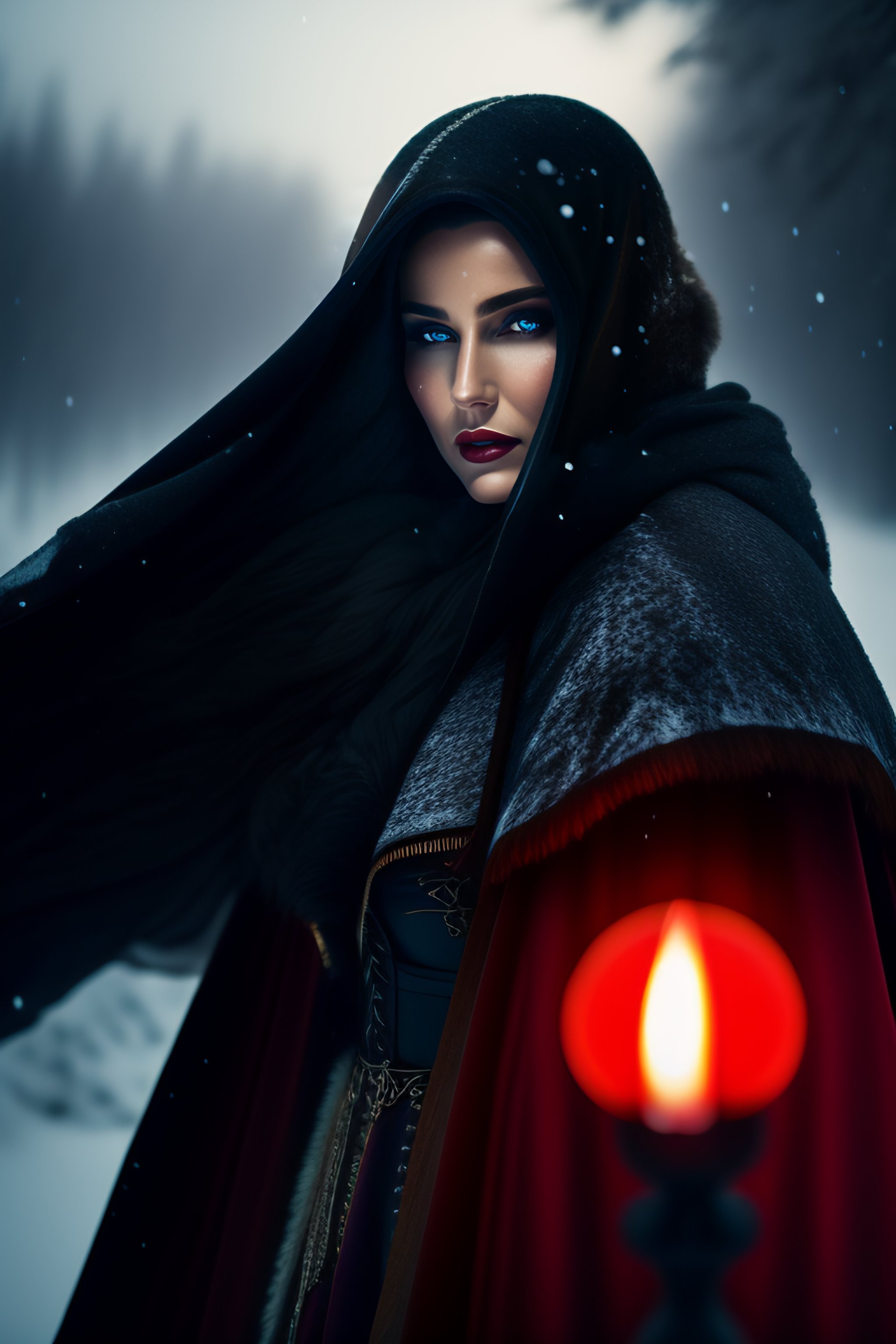 Lexica - A close up film photo, portrait of a winter gothic woman, red ...