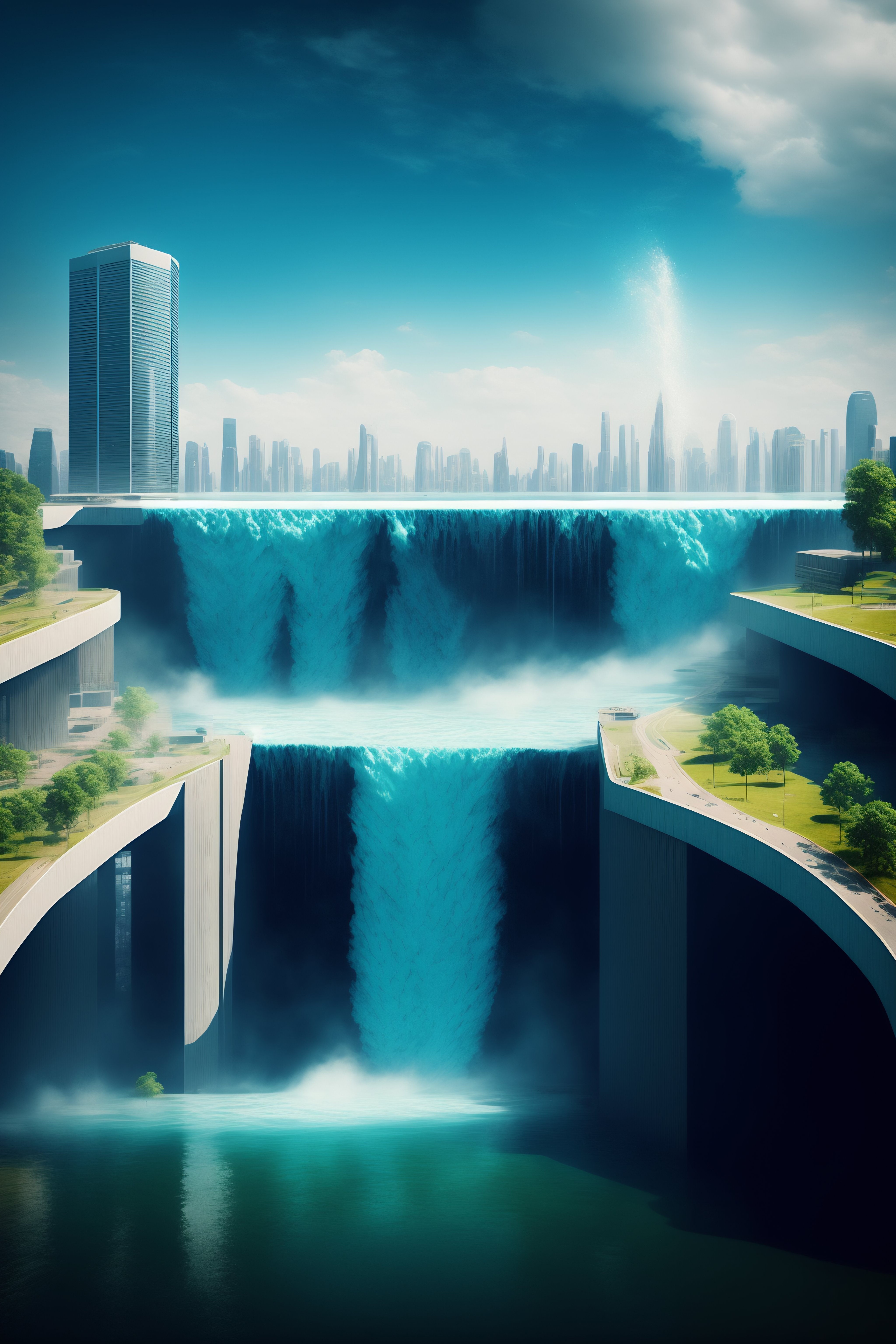 Lexica - Dam cracked, massive blue water flooding, flooded office ...