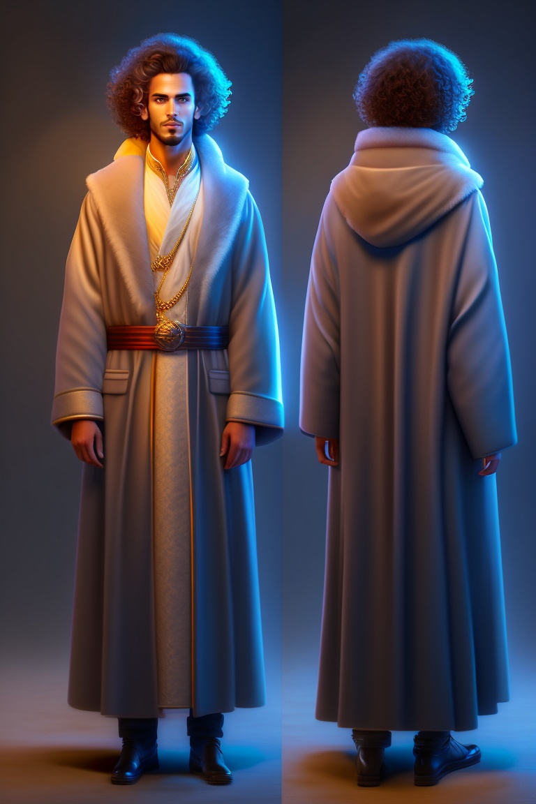 Lexica - Mage male wearing a light robe, curly hair, slightly shaved on ...