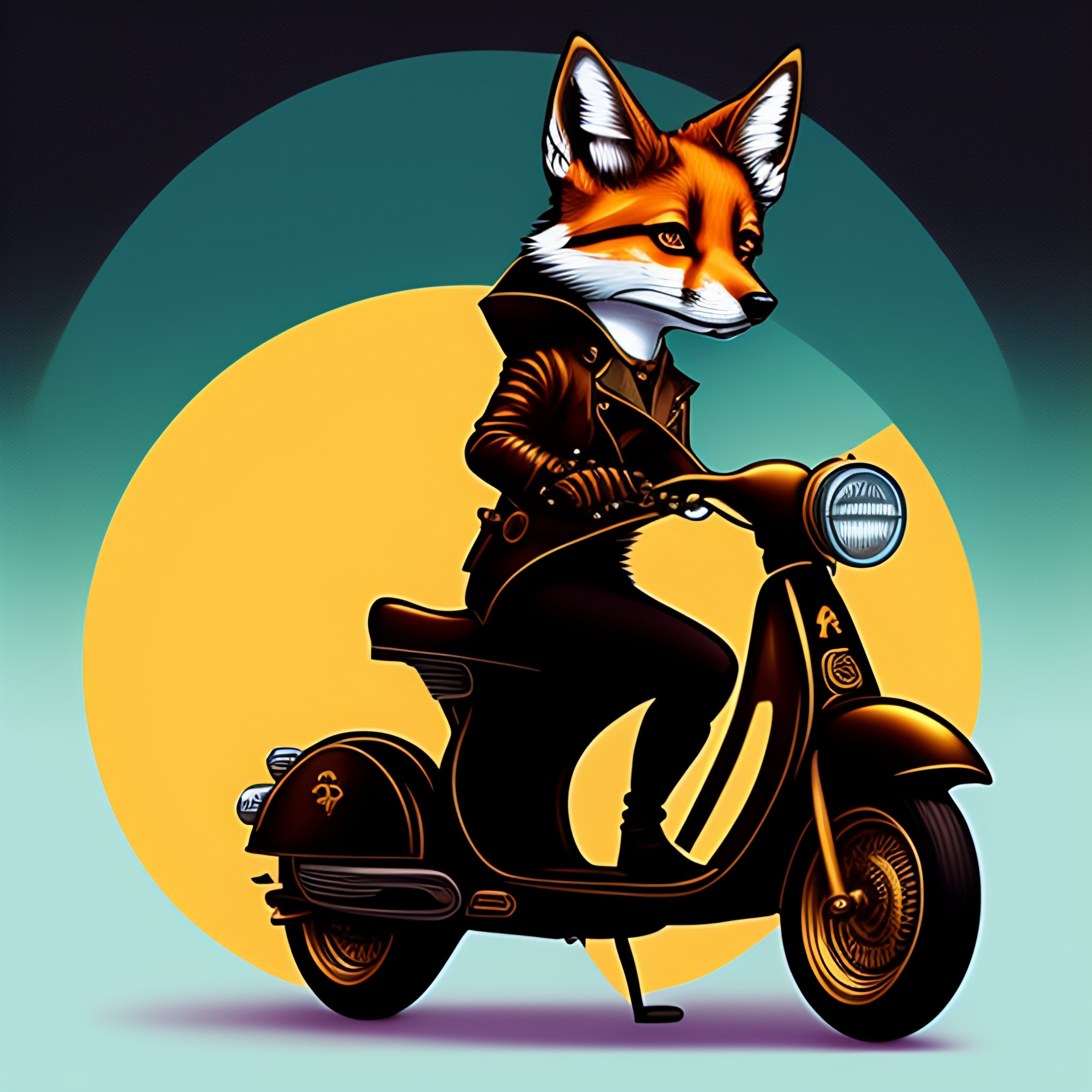Lexica - A steampunk fox fursona with boots sitting on a vespa moped ...