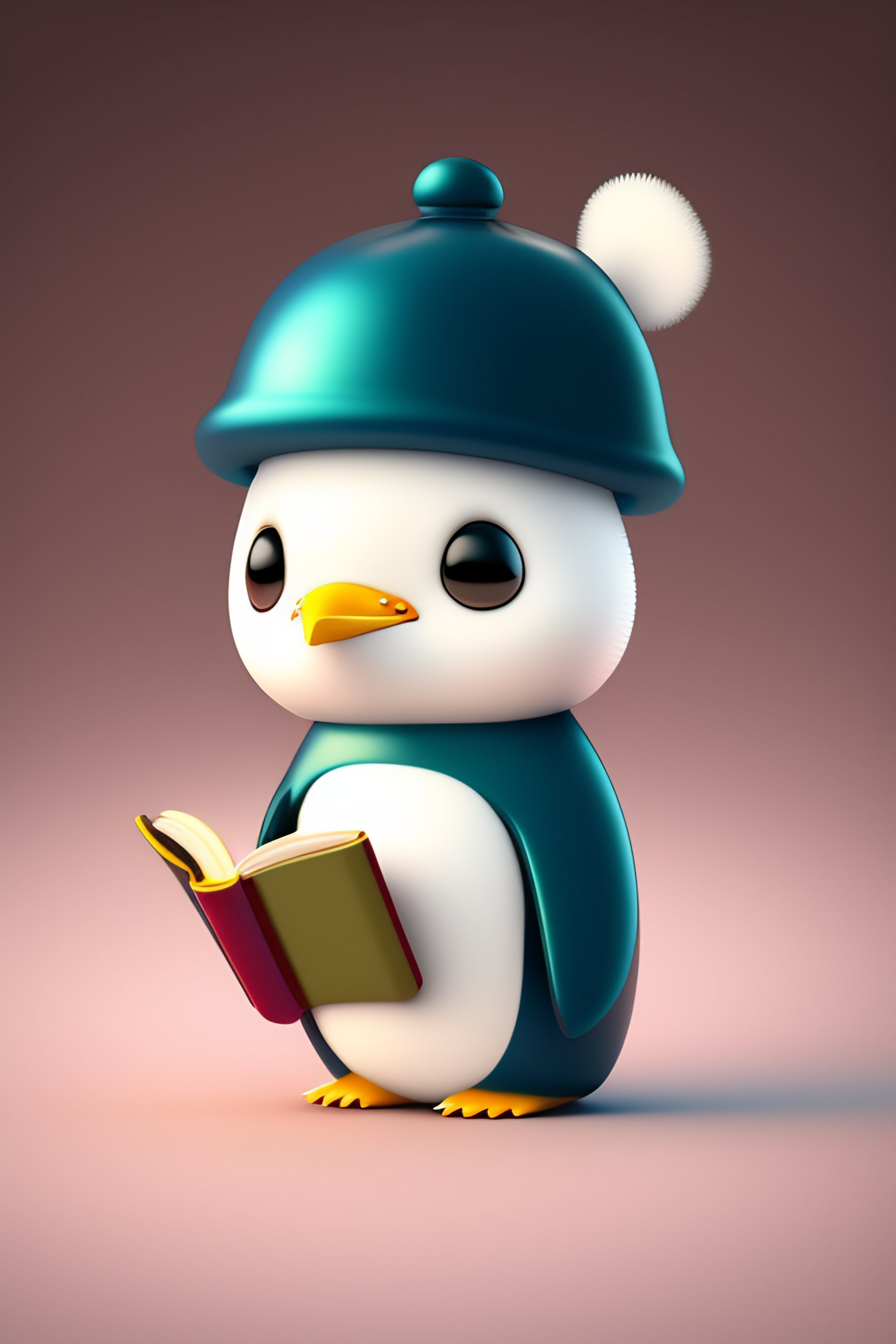 Lexica - Tiny cute penguin toy, reading a book, standing character ...