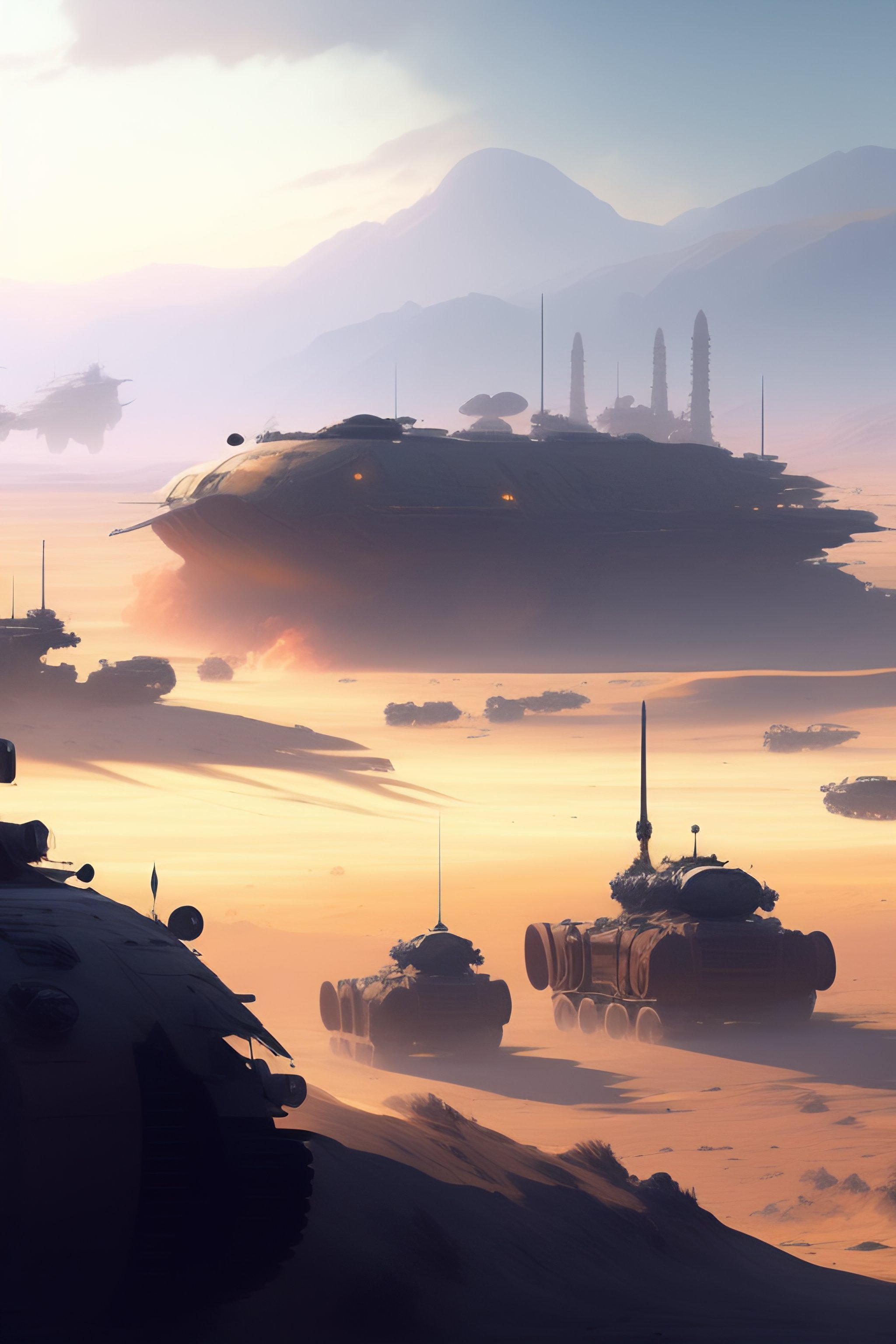 Lexica - Concept art of a dusty field with ruined dieselpunk orcish ...