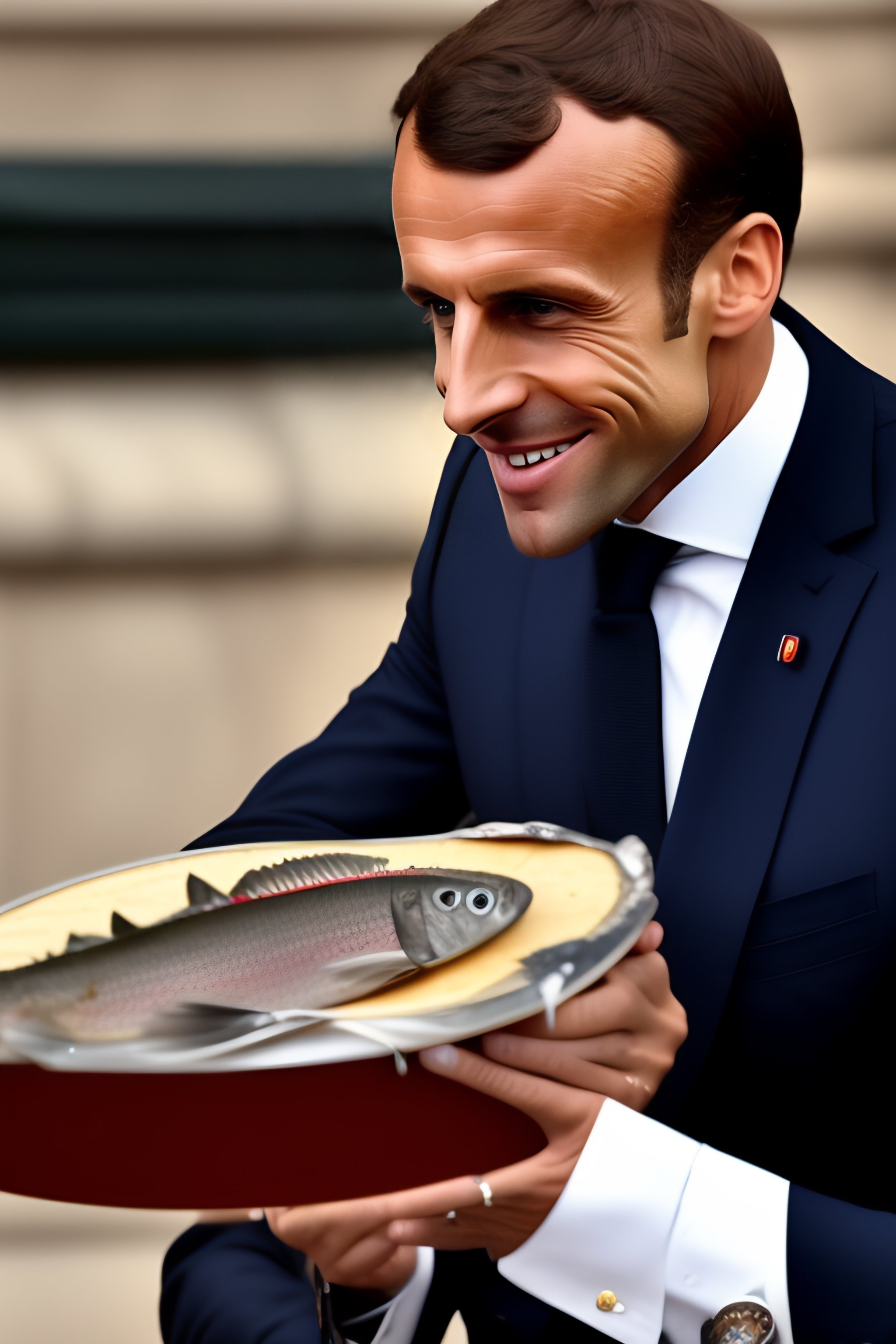 Lexica - Emmanuel Macron eating some sardines directly in the can