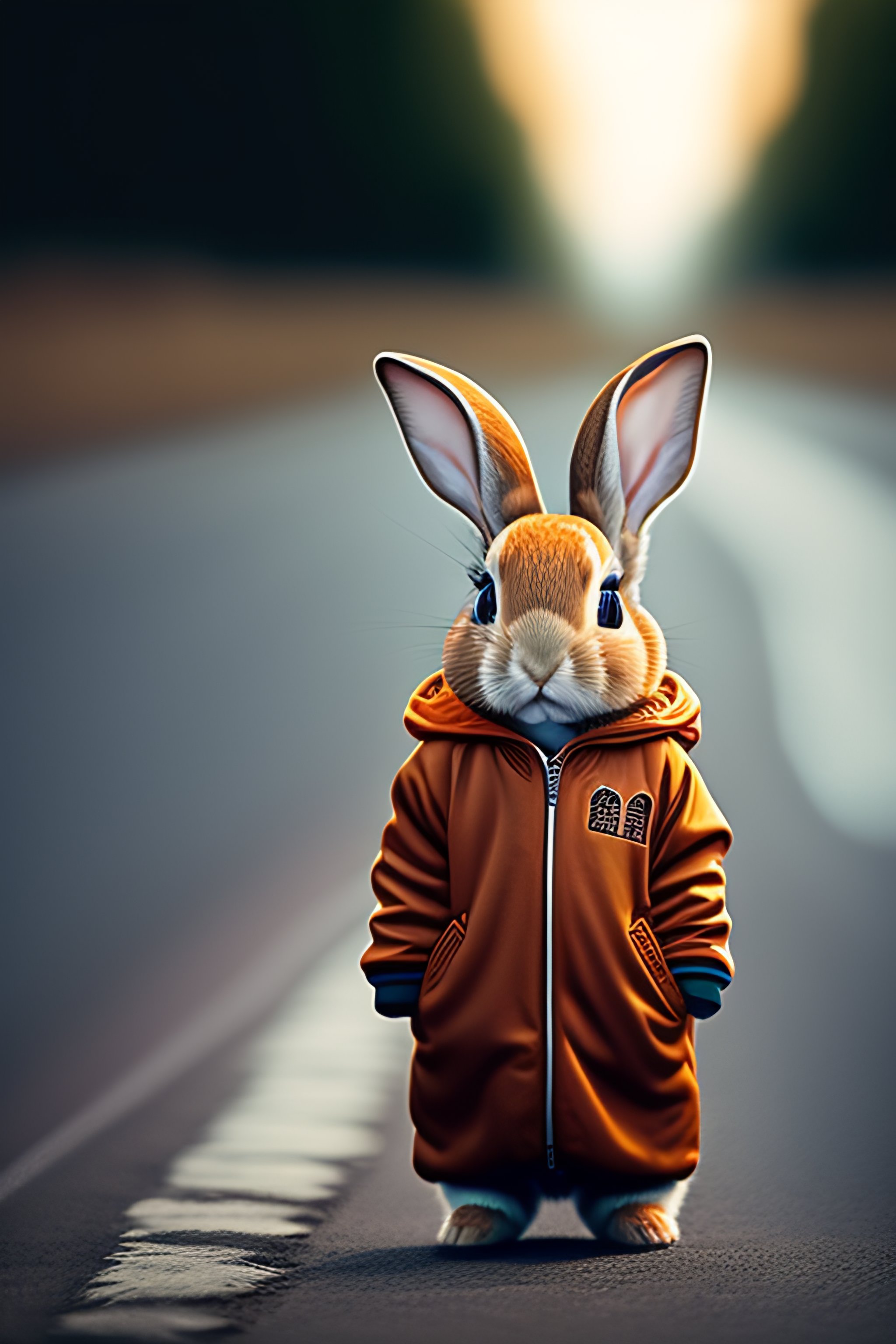 Lexica - A cute little bunny is standing in the street, a picture ...