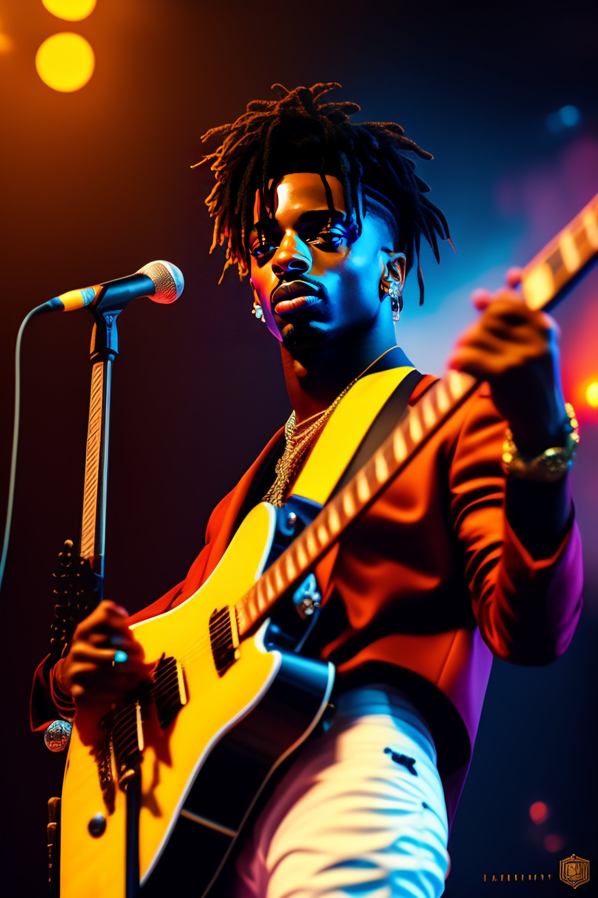 Lexica - Cinematic portrait of playboi carti on stage with a guitar ...