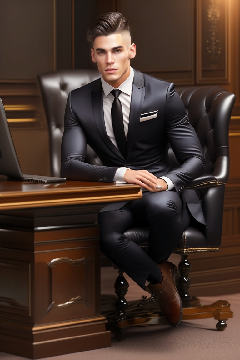 Lexica - A business man in 3 piece suit black color, sitting in the office.