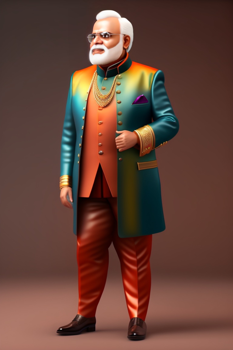 Lexica - Full body 3d render of Narendra Modi wearing beautiful colour ...